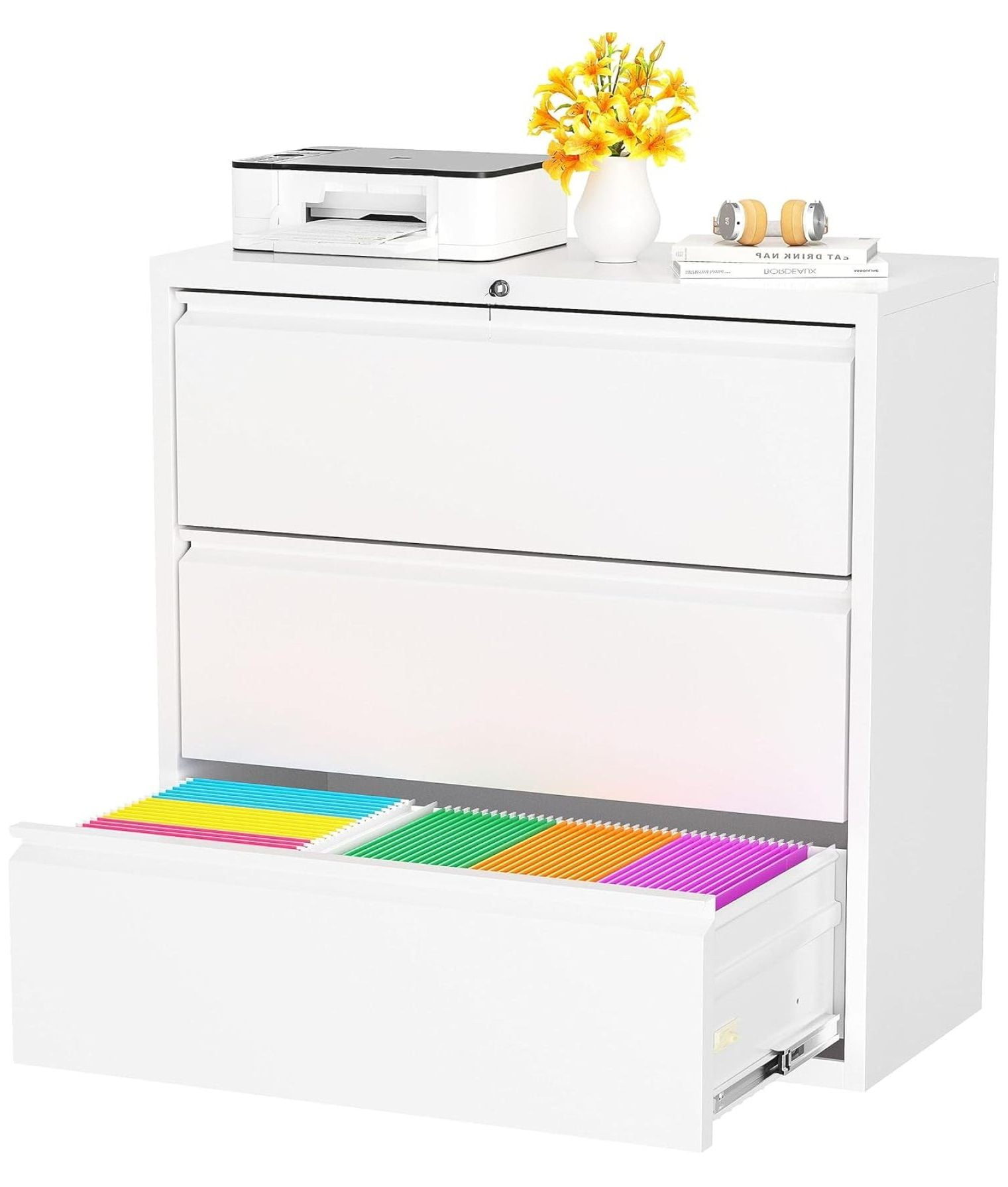 JuRlvC Filing Cabinet Lateral File Cabinet 3 Drawer, White Filing ...