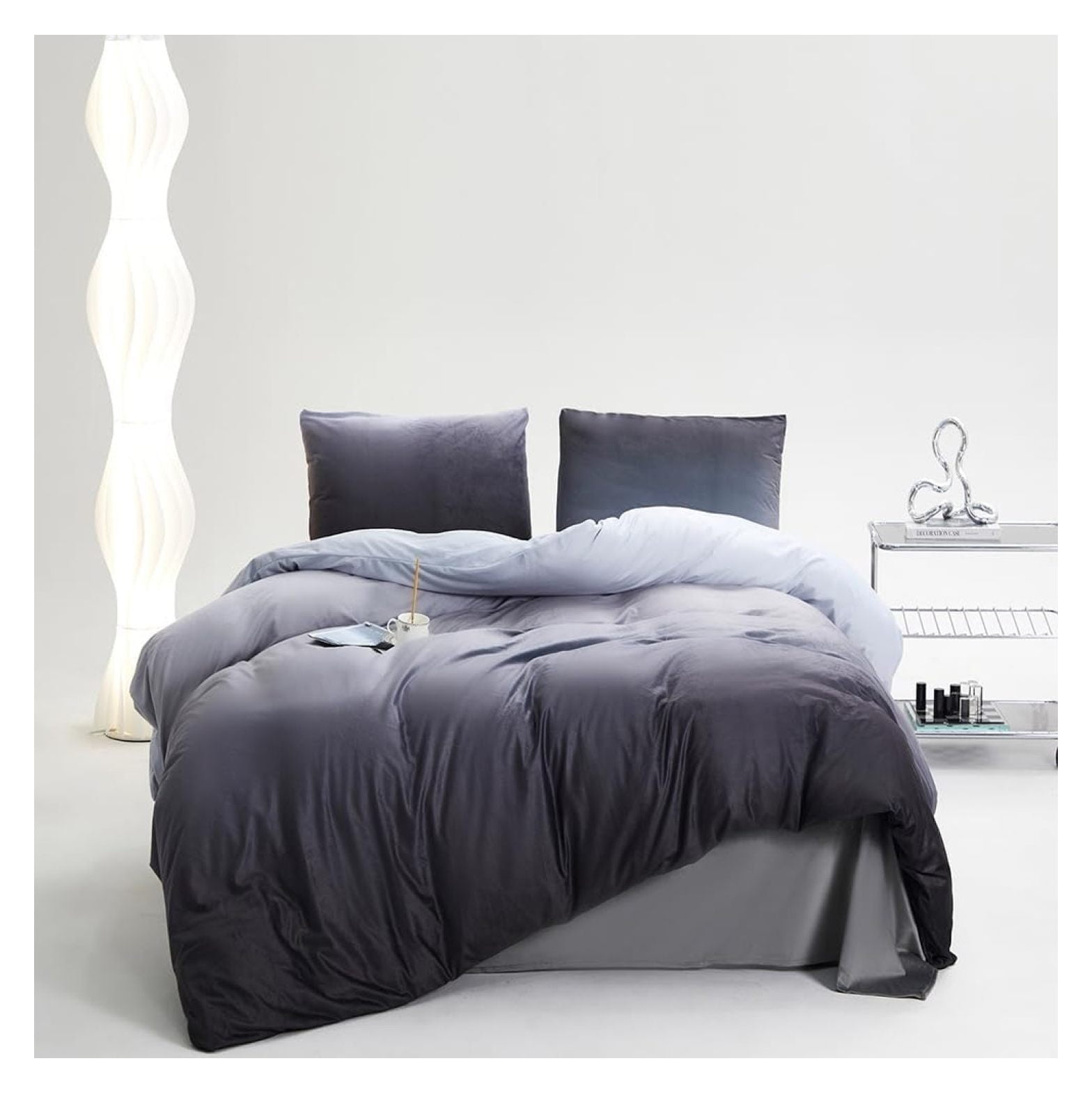 JuRlvC Gray White Fluffy Comforter Sets Gradient Grey Velvet Bedding ...