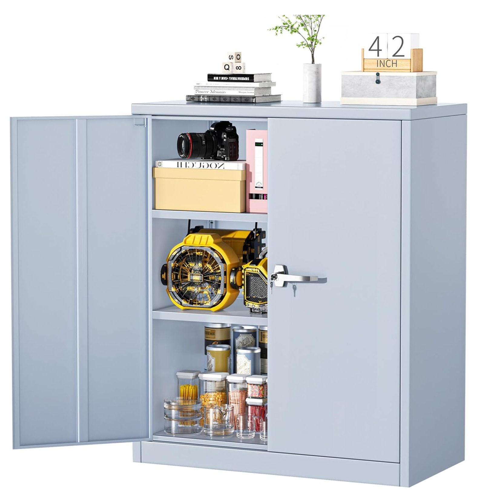 JuRlvC Metal Storage Cabinet, 42” Steel Locking Cabinet with Doors and ...