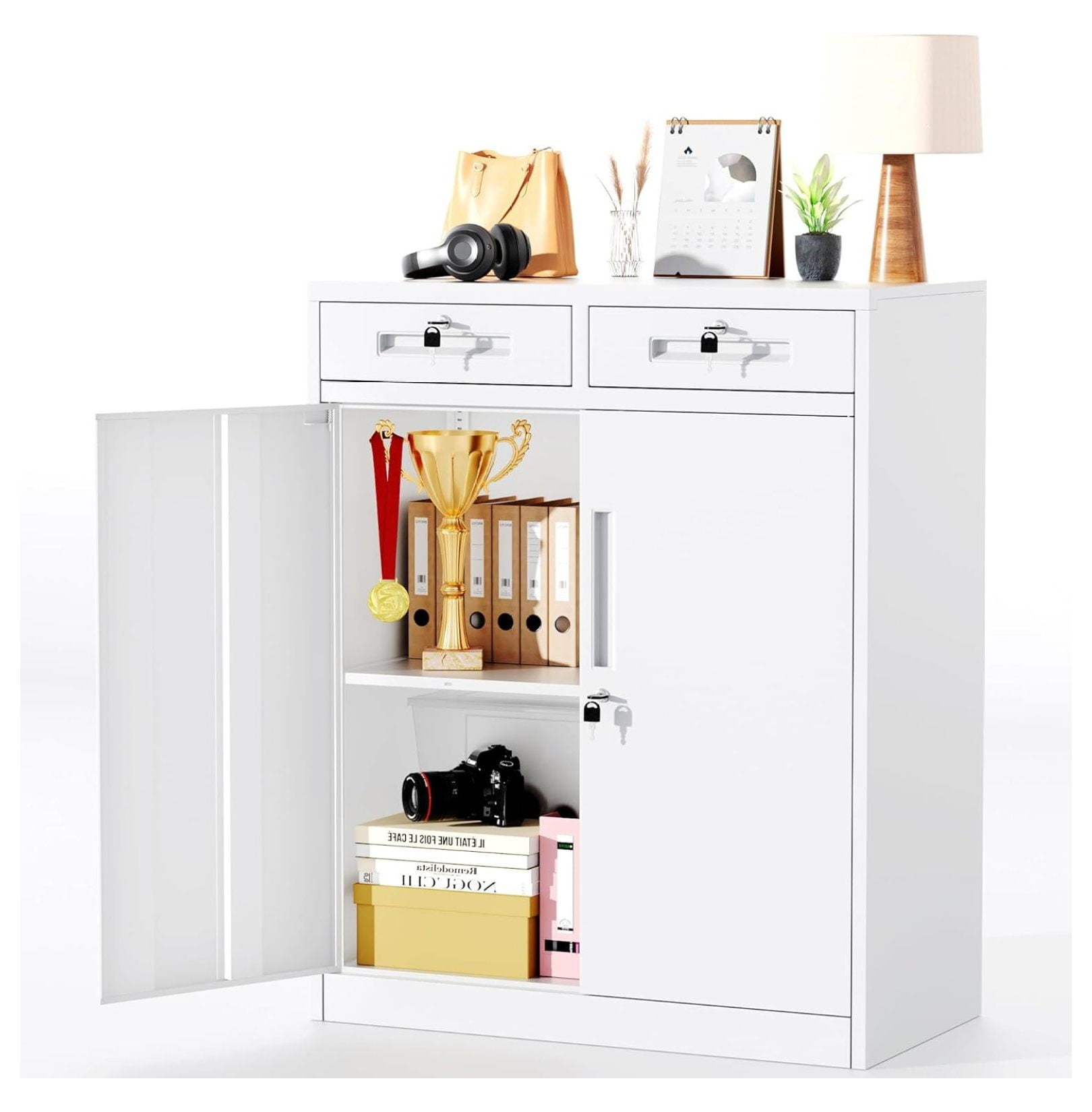 JuRlvC Metal Storage Cabinet with Drawers, Locking 42" H Steel Garage ...