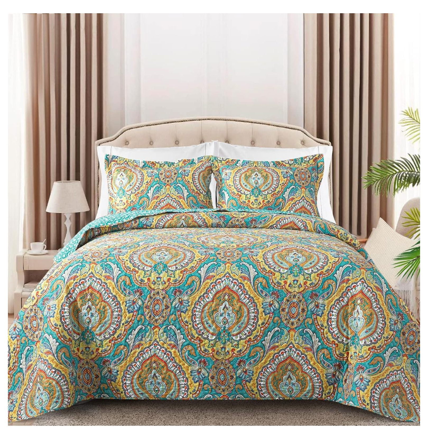 JuRlvC Queen Size Quilt Bedding Set - Boho Queen Size Bedspreads (90 * ...