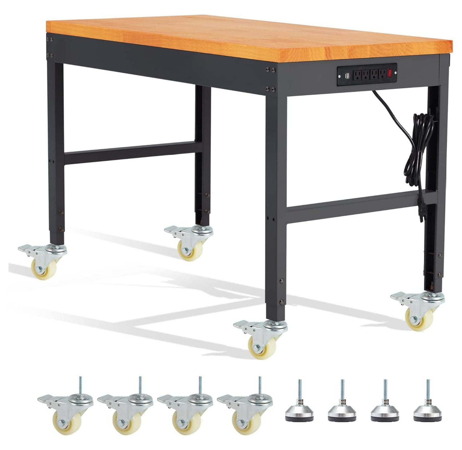 JuRlvC " Rolling Workbench Adjustable Height, Oak Wood Work Table with ...