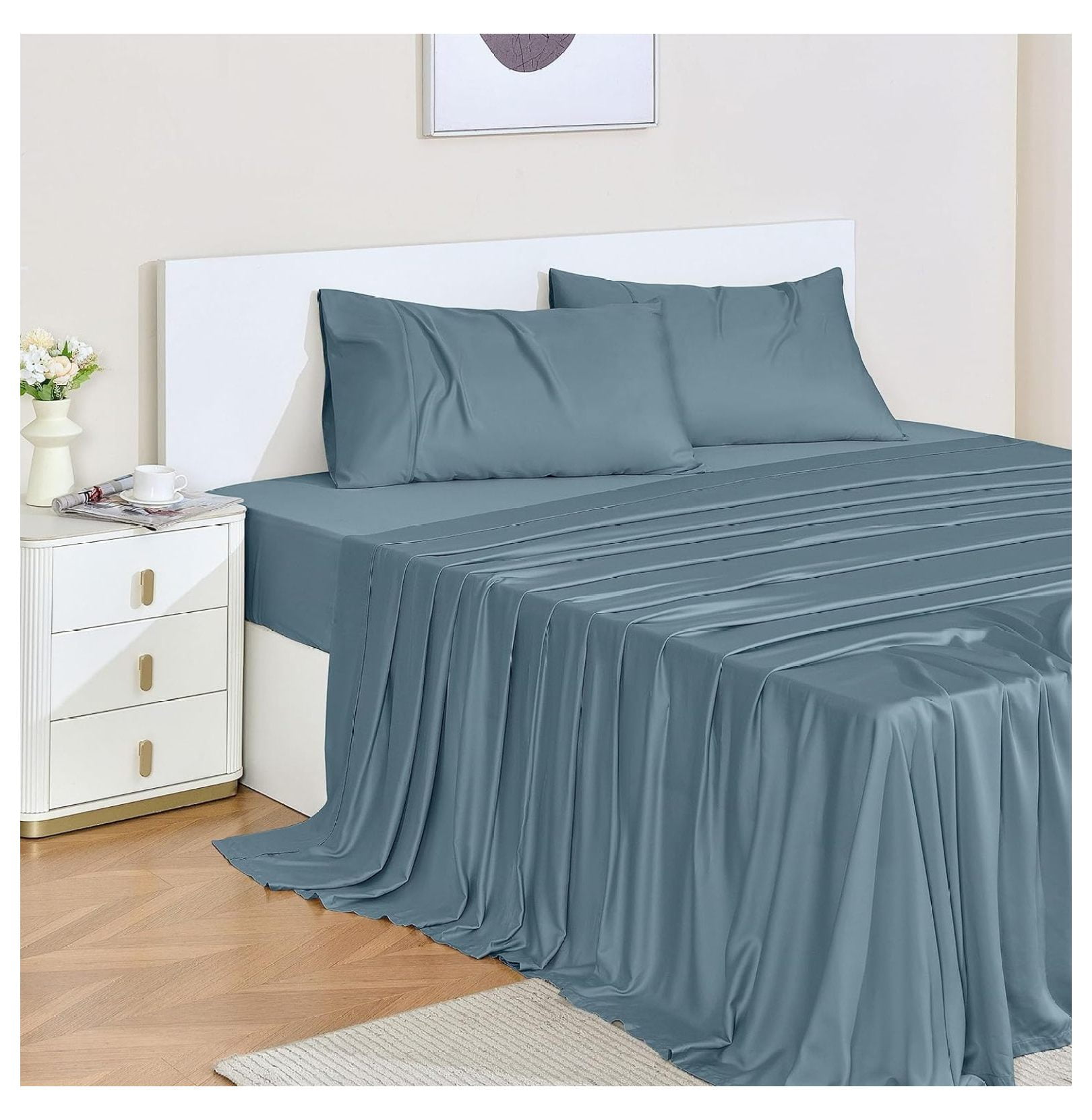 JuRlvC Split King Size Bed Sheets 5 Piece Set, 100% Rayon Derived from Bamboo, Cooling for Hot ...