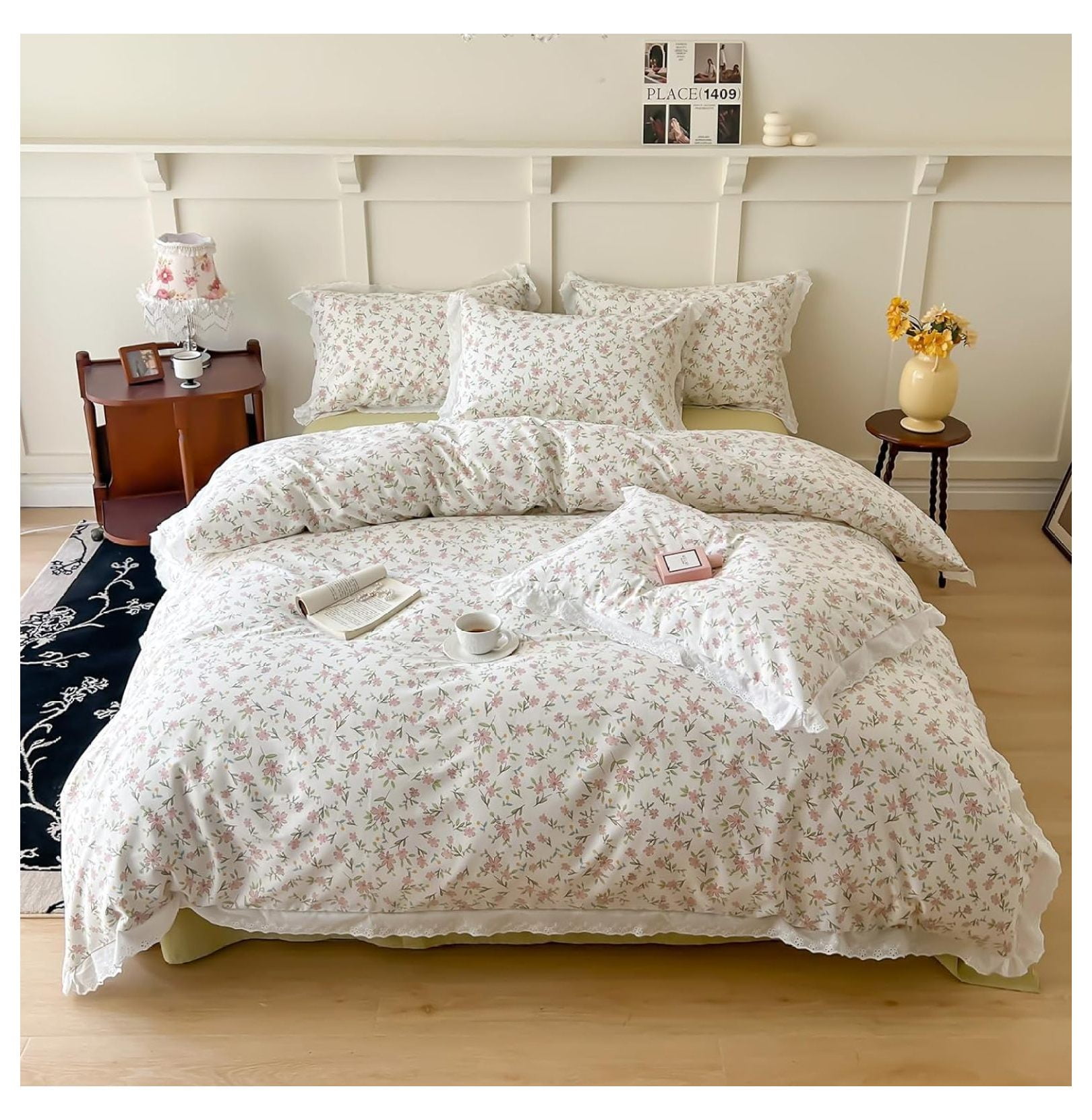 JuRlvC Vintage Farmhouse Duvet Cover Queen Botanical Flowers Garden ...