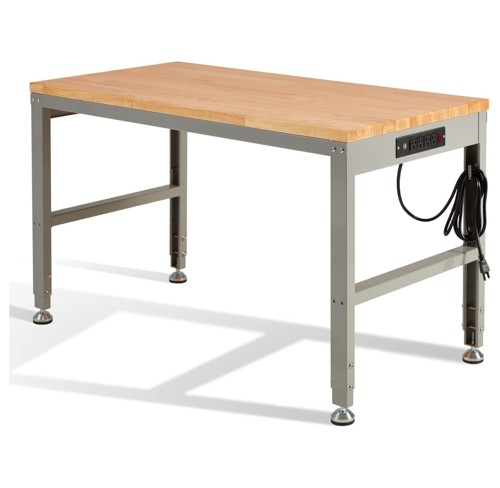 JuRlvC " Workbench Adjustable Height, Oak Wood Work Table with Power ...