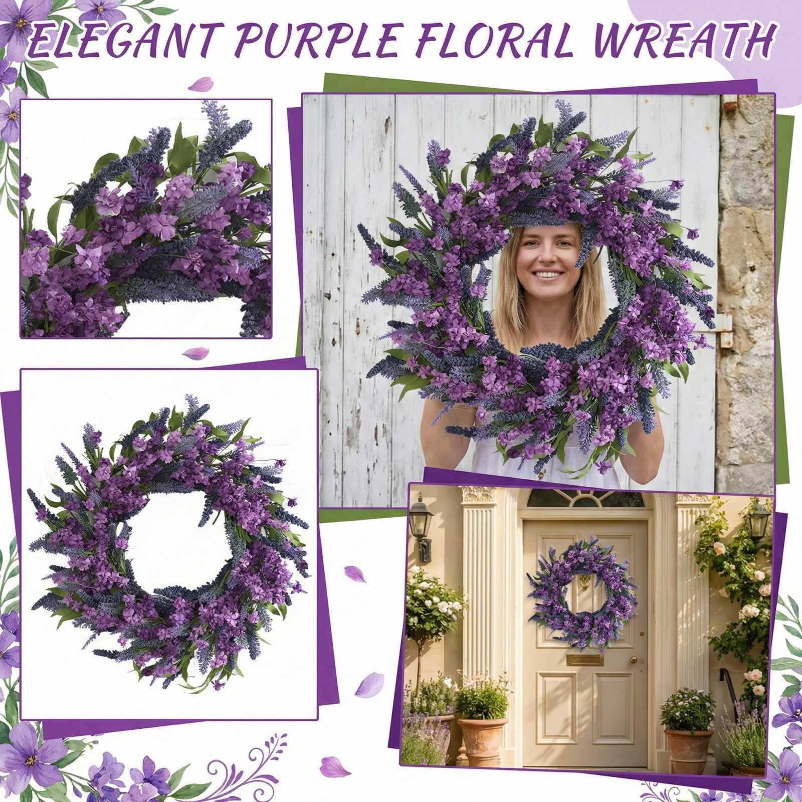 JuWDoC Spring Wreaths for Front Door Large Artificial Daisy Wreath for ...