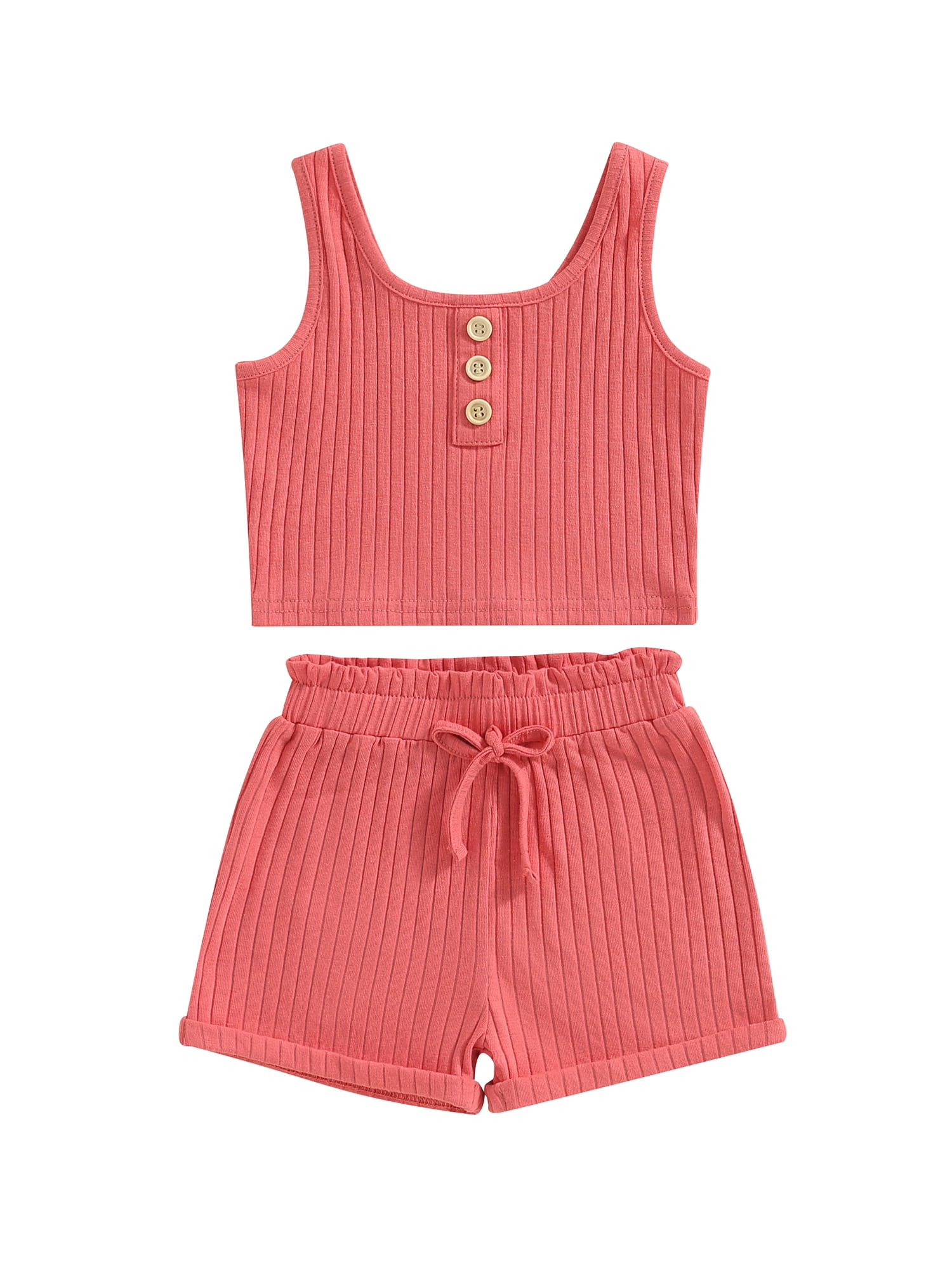 Juaugusep Kids Baby Girls 2 Piece Outfits Buttons Sleeveless Rib Knit ...
