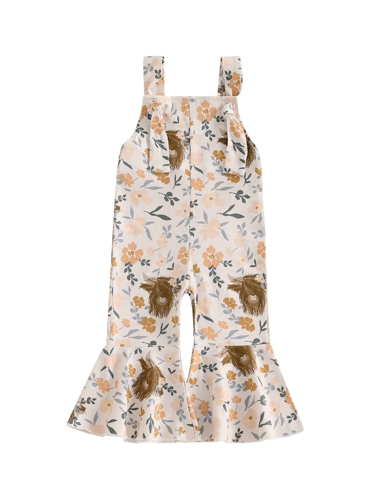 Juaugusep Toddler Baby Girl Cowgirl Outfit Cow Print Overalls Bell Bottom Jumpsuit Suspender ...