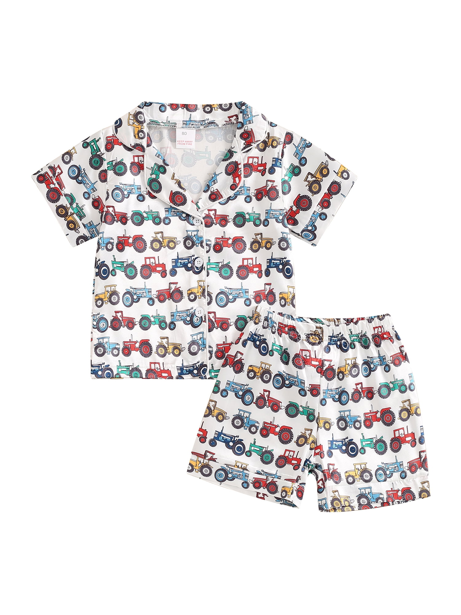 Juaugusep Toddler Girls Boys Farm Satin Pajamas Tractor Print Button-Up ...