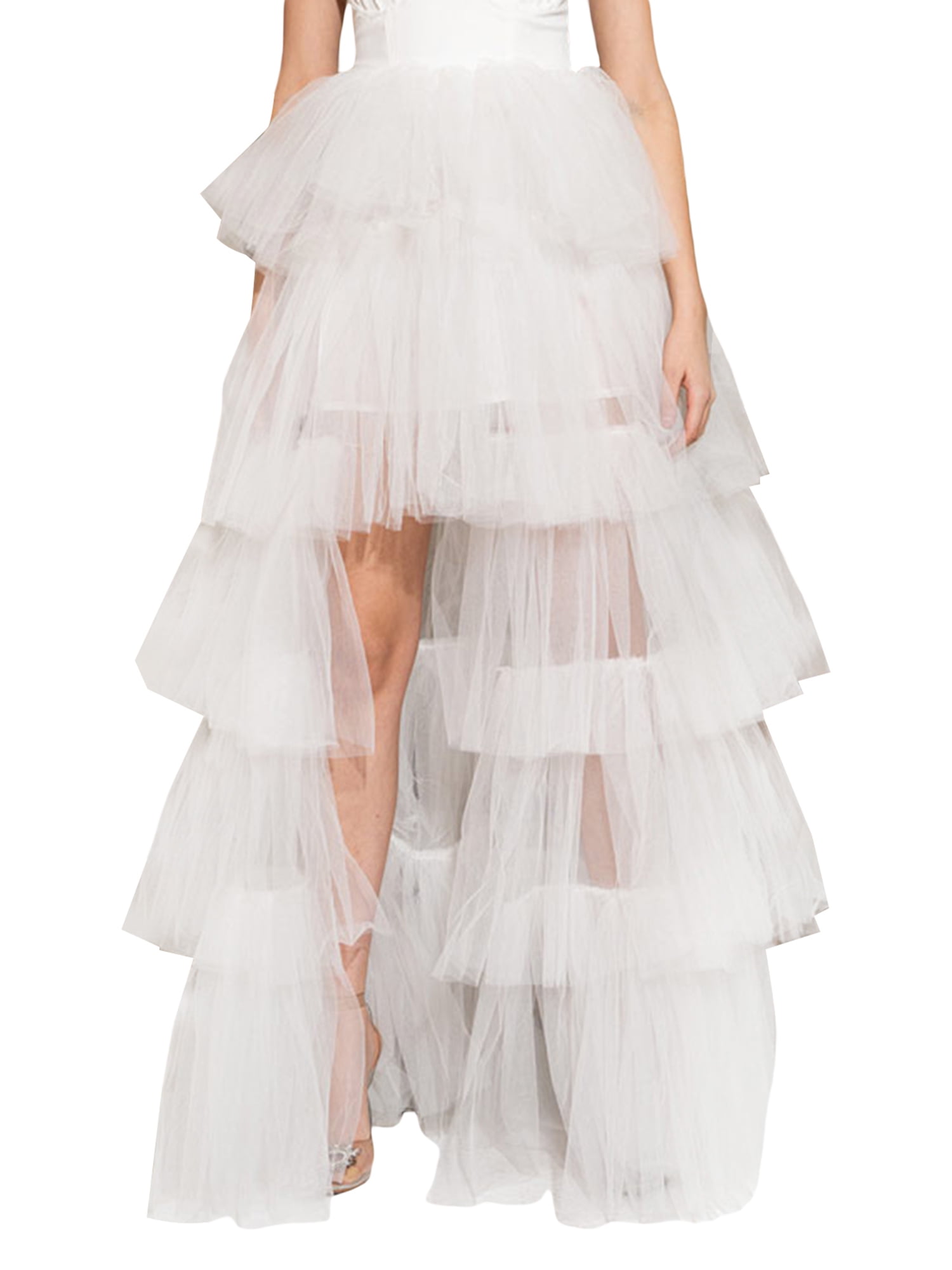 Juaugusep Women's Tulle Maxi Skirt Layered High Waist Split Skirt A ...