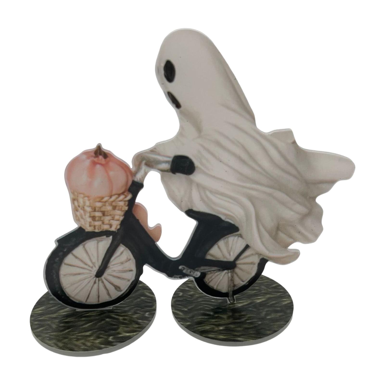 Jubilant Halloween Ghost Pink Pumpkin Statue Cute Spooky Ghost Riding ...