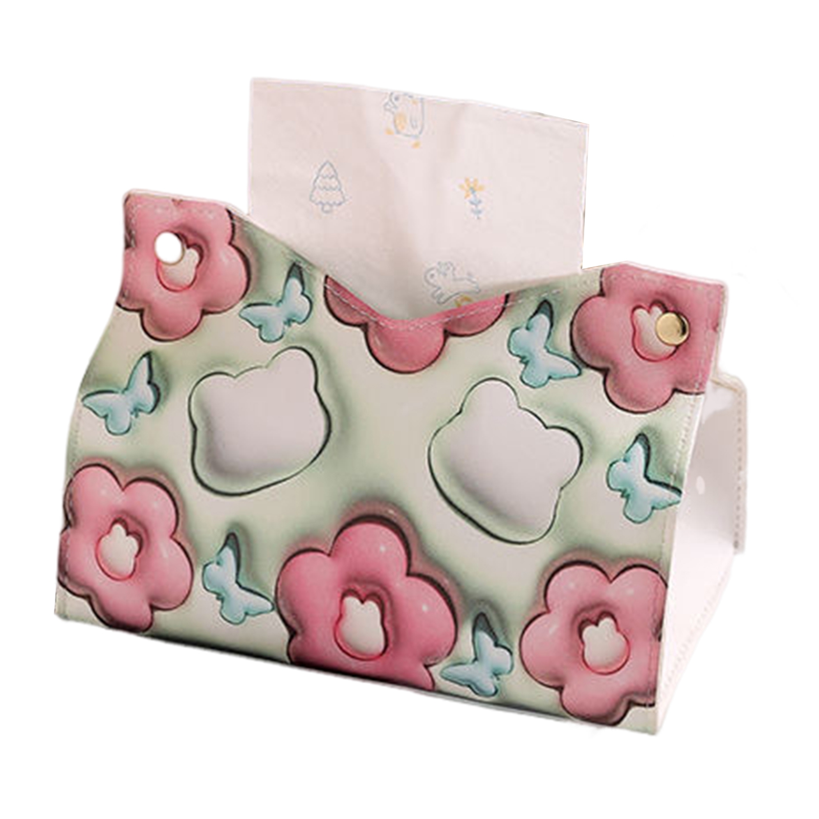 Jubilant Printed Tissue Box 3D Cartoon Flower Pattern Button Closure ...