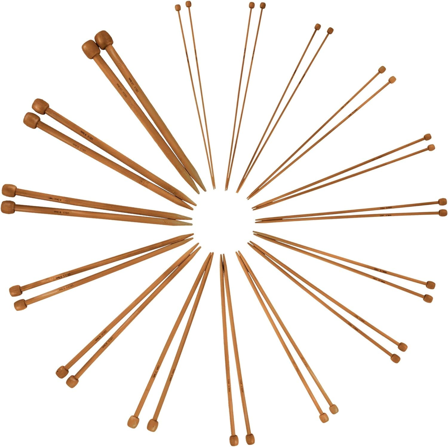 JubileeYarn 9" Single Point Bamboo Knitting Needles Set | 15 Sizes: 2mm ...