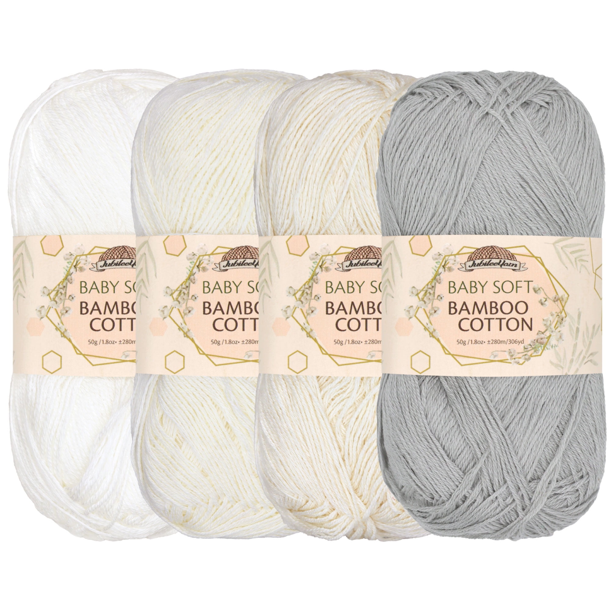 JubileeYarn Baby Soft Bamboo Cotton Yarn - 50g/Skein - Shades of White ...