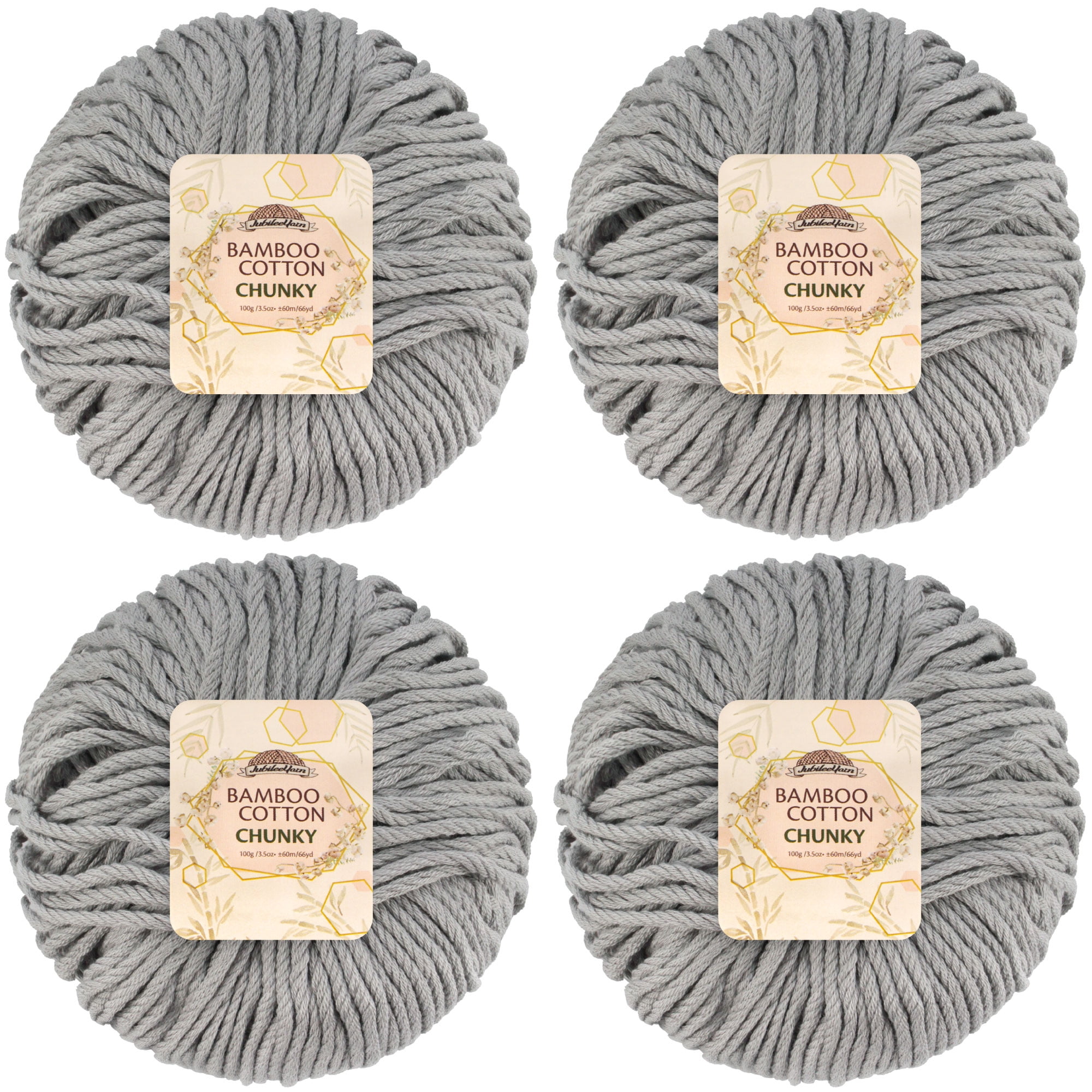 JubileeYarn Bamboo Cotton Chunky Yarn - 100g/Ball - Smoky Sky - 4 Balls ...