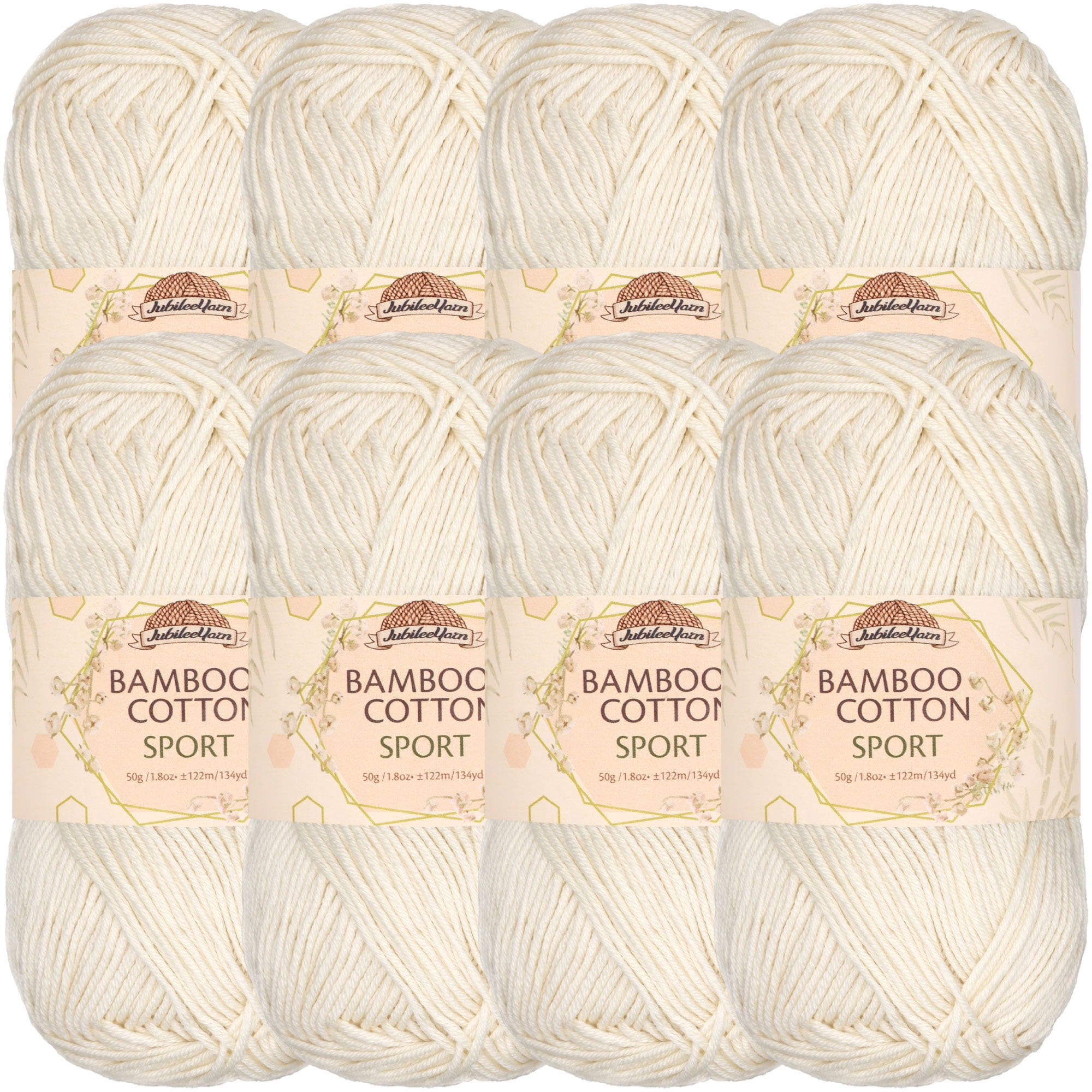 JubileeYarn Bamboo Cotton Sport Yarn - 50g/Skein - Moon Beam - 8 Skeins ...