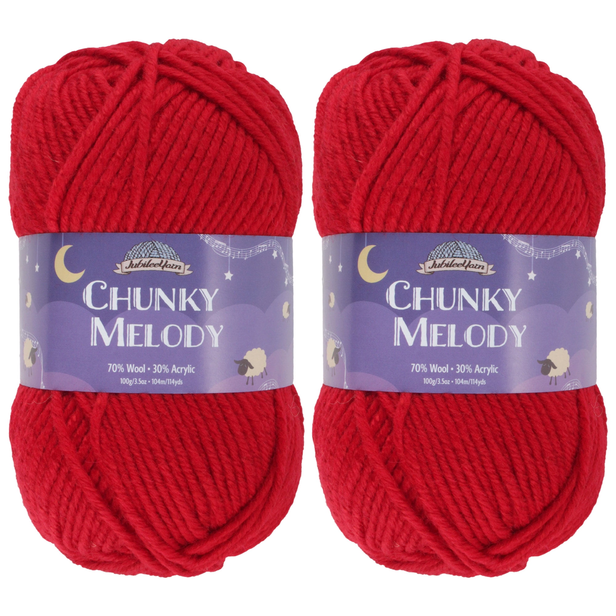 JubileeYarn Chunky Melody Yarn - 100g/Skein Bulky Wool Blend - Ruby Red ...