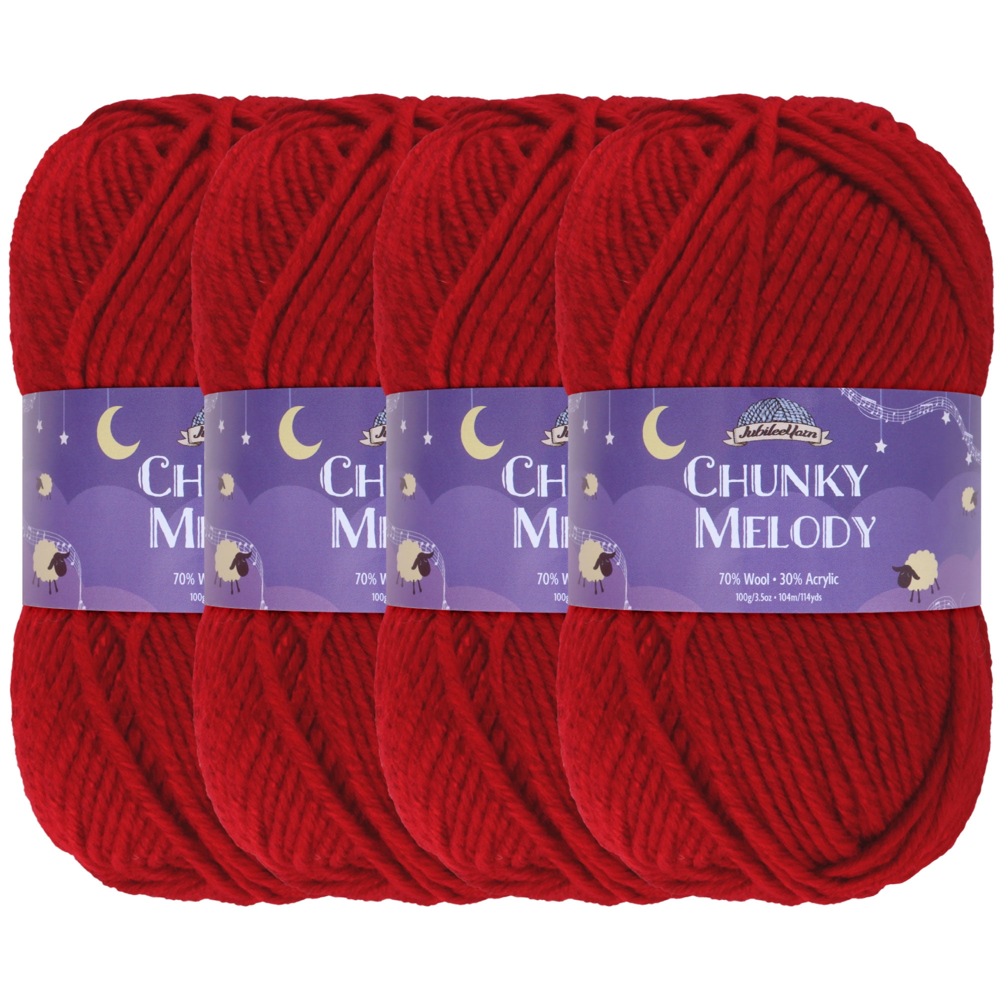 JubileeYarn Chunky Melody Yarn - 100g/Skein Bulky Wool Blend - Ruby Red ...