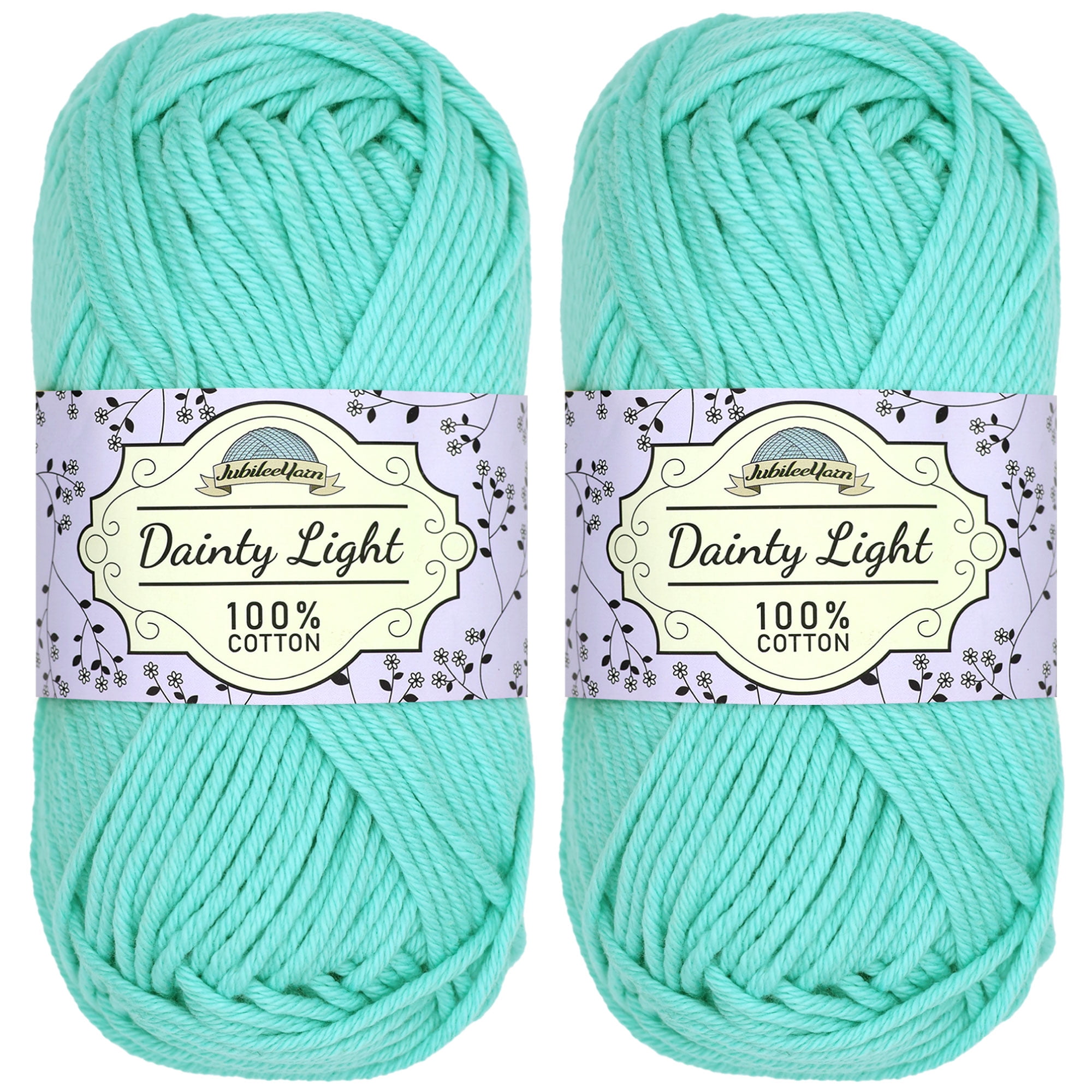 JubileeYarn Dainty Light Yarn - 100g/Skein Worsted Weight Cotton - 108 Marina Green - 2 Skeins ...