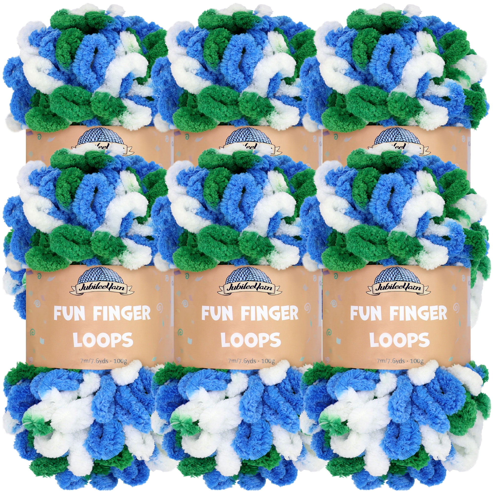 JubileeYarn Fun Finger Loops Yarn - Jumbo Polyester - 100g/Skein - Blue ...