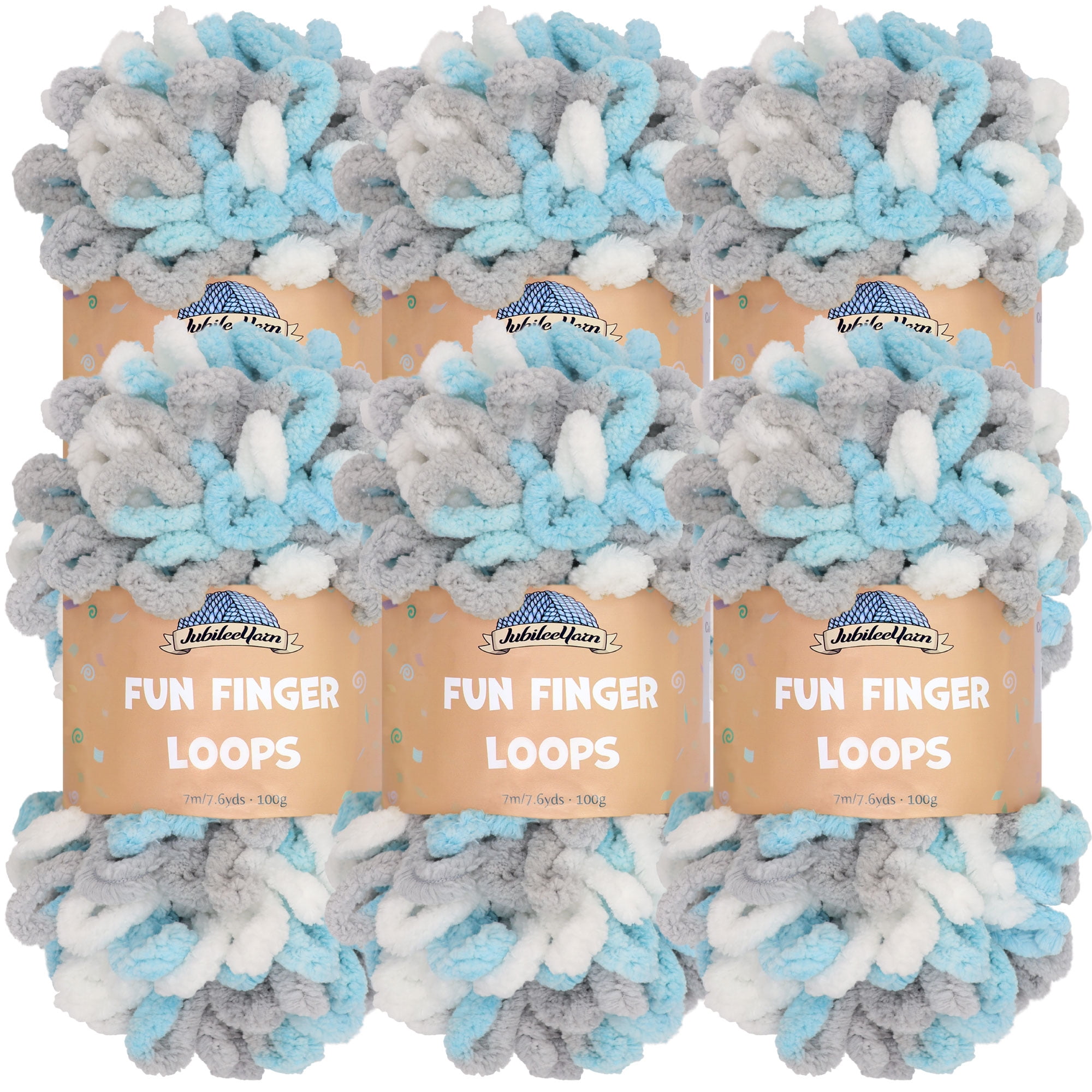 JubileeYarn Fun Finger Loops Yarn - Jumbo Polyester - 100g/Skein - Blue ...