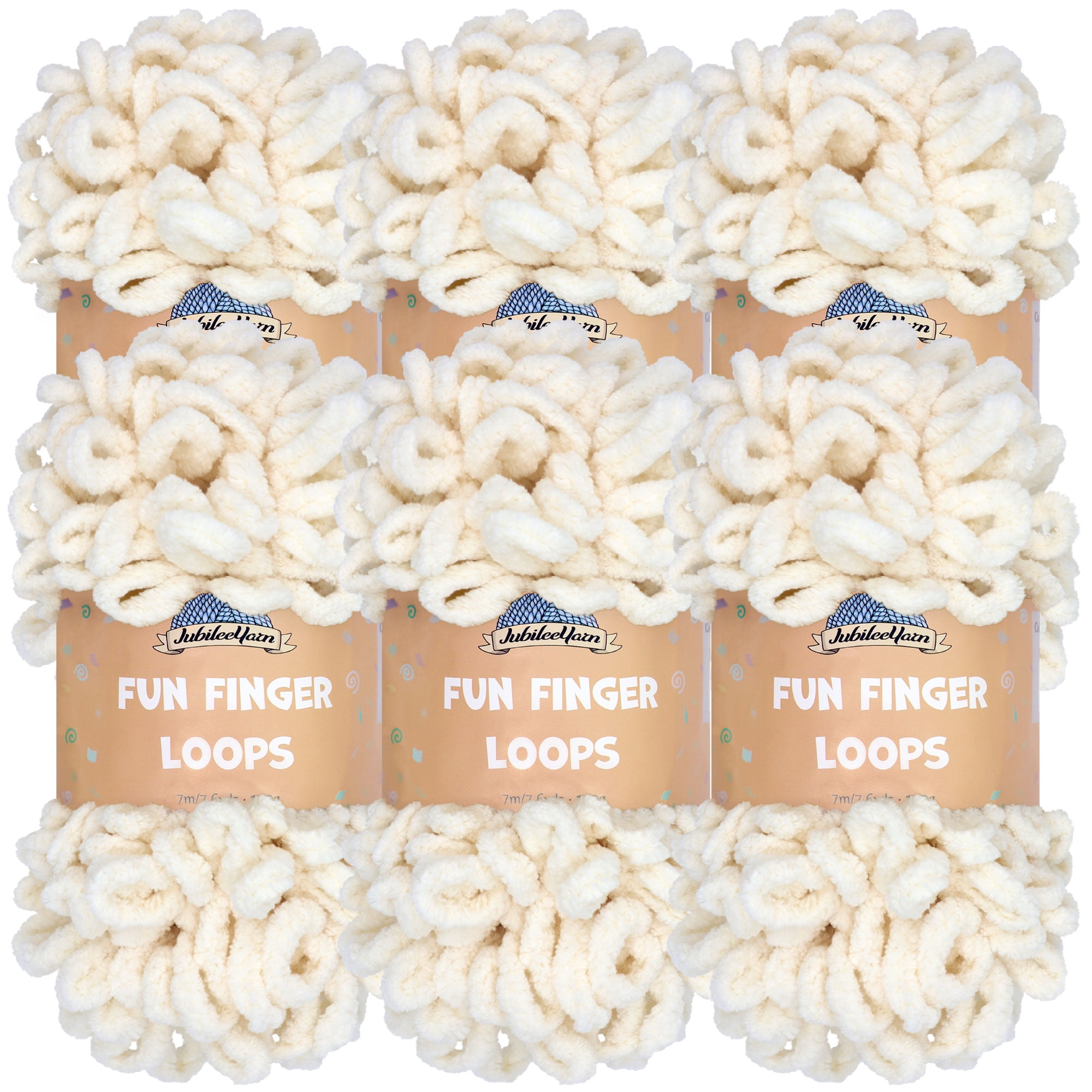 BambooMN Fun Finger Loops Yarn, Jumbo Polyester, Ivory 100g Skeins, No ...