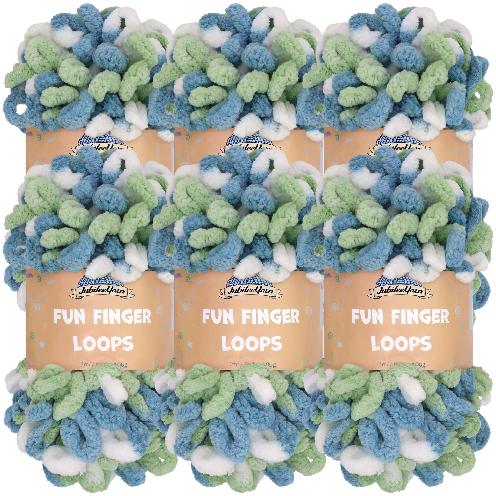 JubileeYarn Fun Finger Loops Yarn - Jumbo Polyester - 100g/Skein - Multicolor Blue Green - 6 ...