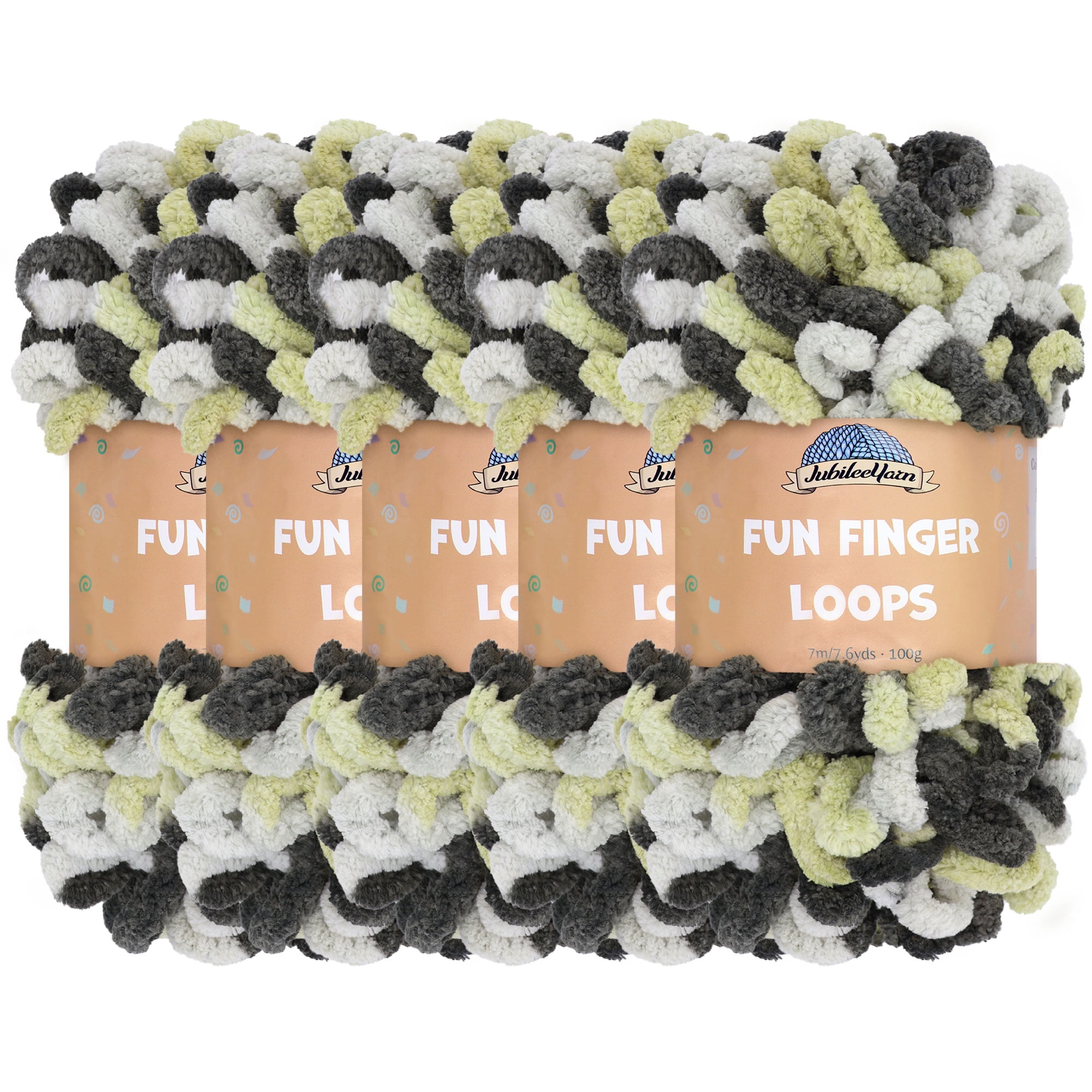JubileeYarn Fun Finger Loops Yarn - Jumbo Polyester - 100g/Skein - Silver Tan Black - 5 Skeins ...
