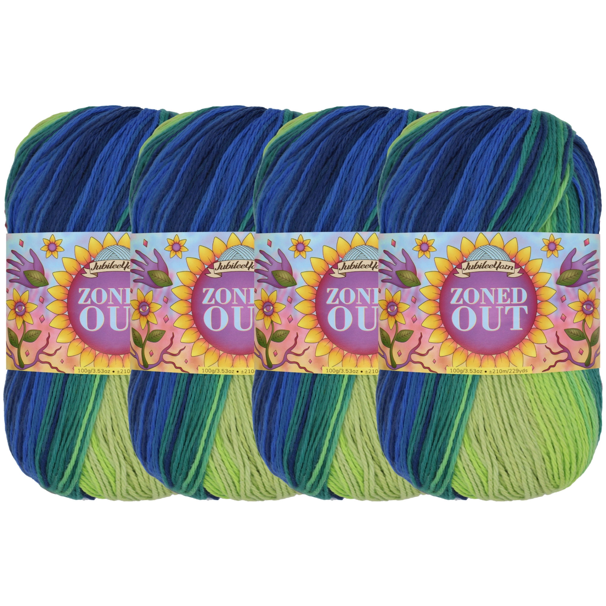 JubileeYarn Zoned Out Yarn - 100g/Skein DK Cotton - Ecstasy - 4 Skeins ...