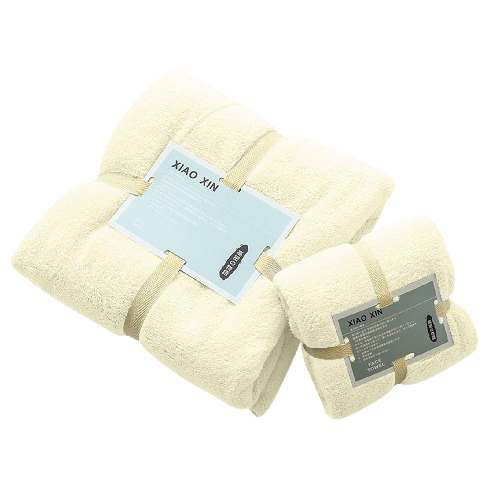 Jubipavy 380g Locking Edge 2-in-1 Solid Color Cotton Bath Towel and Face Towel Set 2 Pieces ...