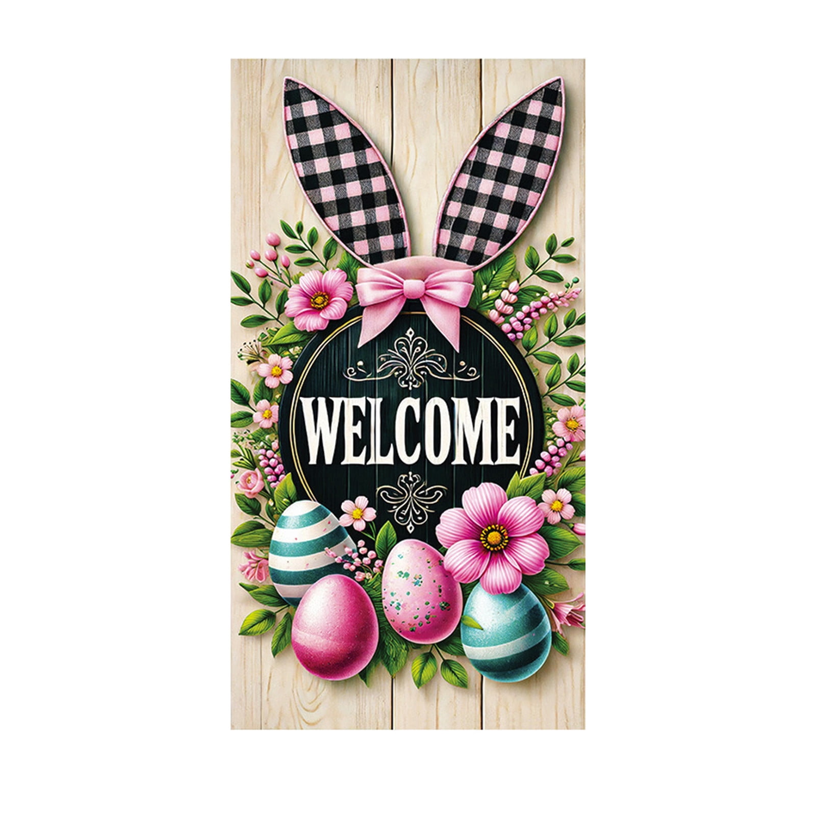 Jubipavy Door Cover Easter Bunny Eggs Door Cover Banners Spring Flowers ...