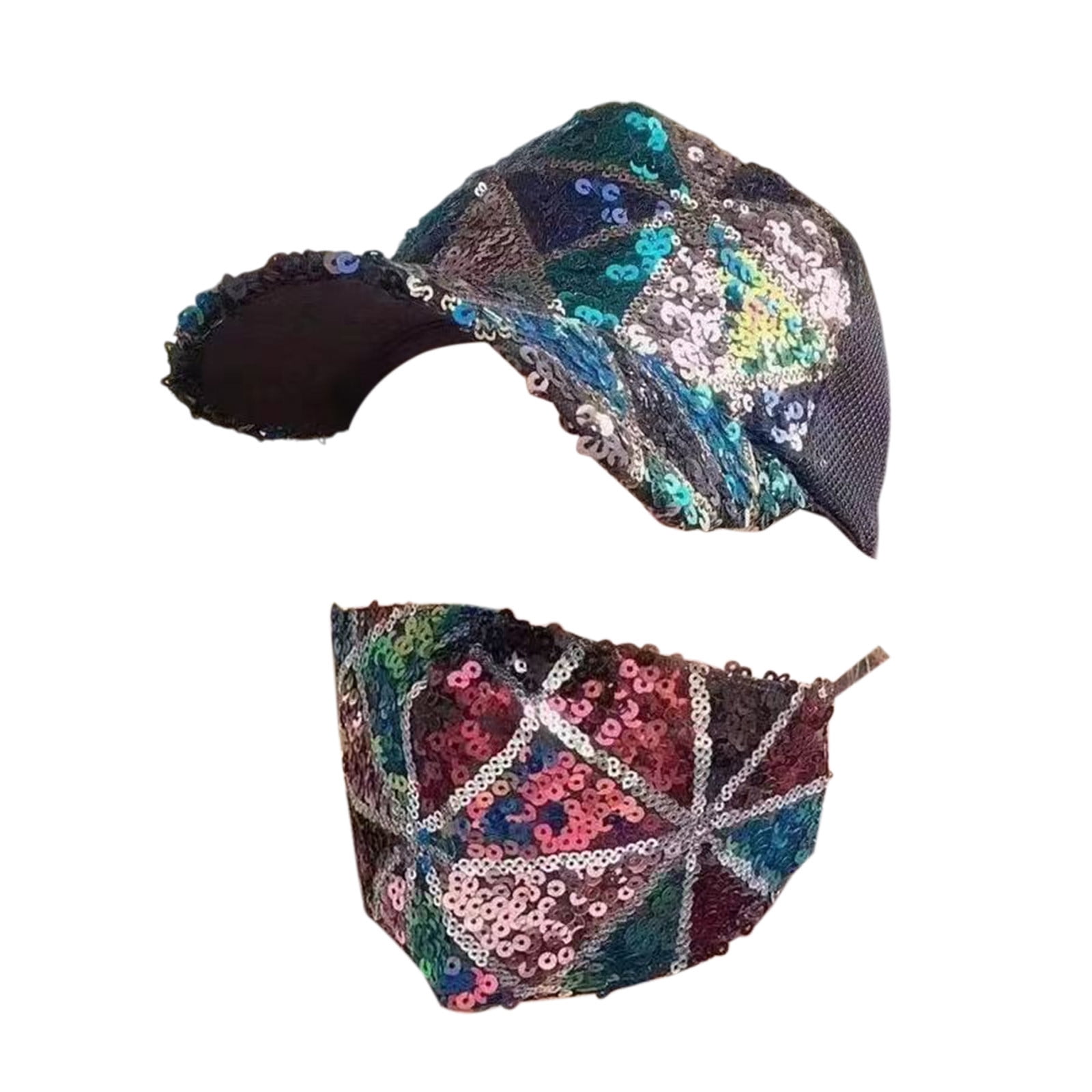 Jubipavy Hat Glitter Sequin Baseball Cap Hat And Sparkly Sequin Face ...