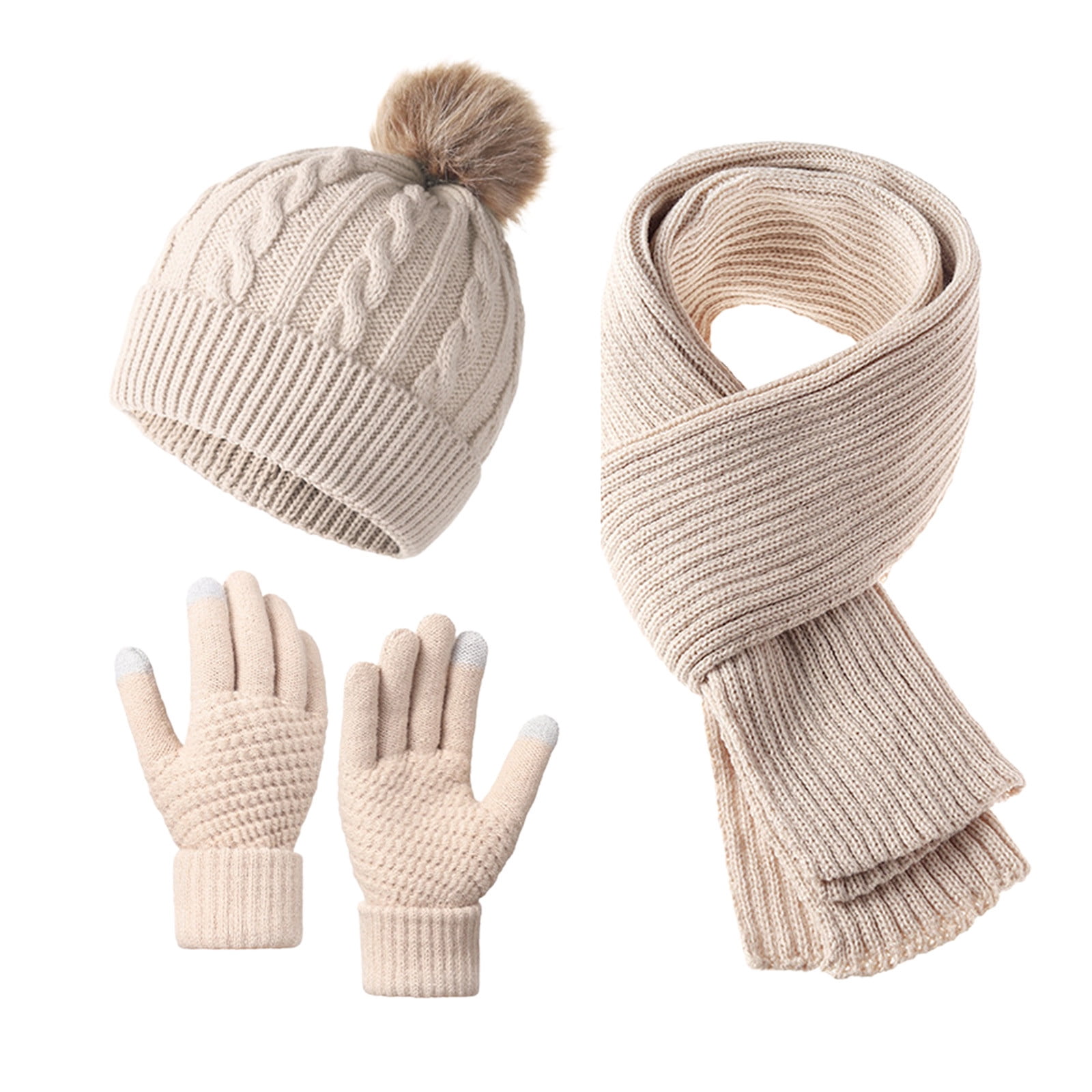Jubipavy Winter Hat Solid Color Knitted Hat Three-piece Set For Winter ...