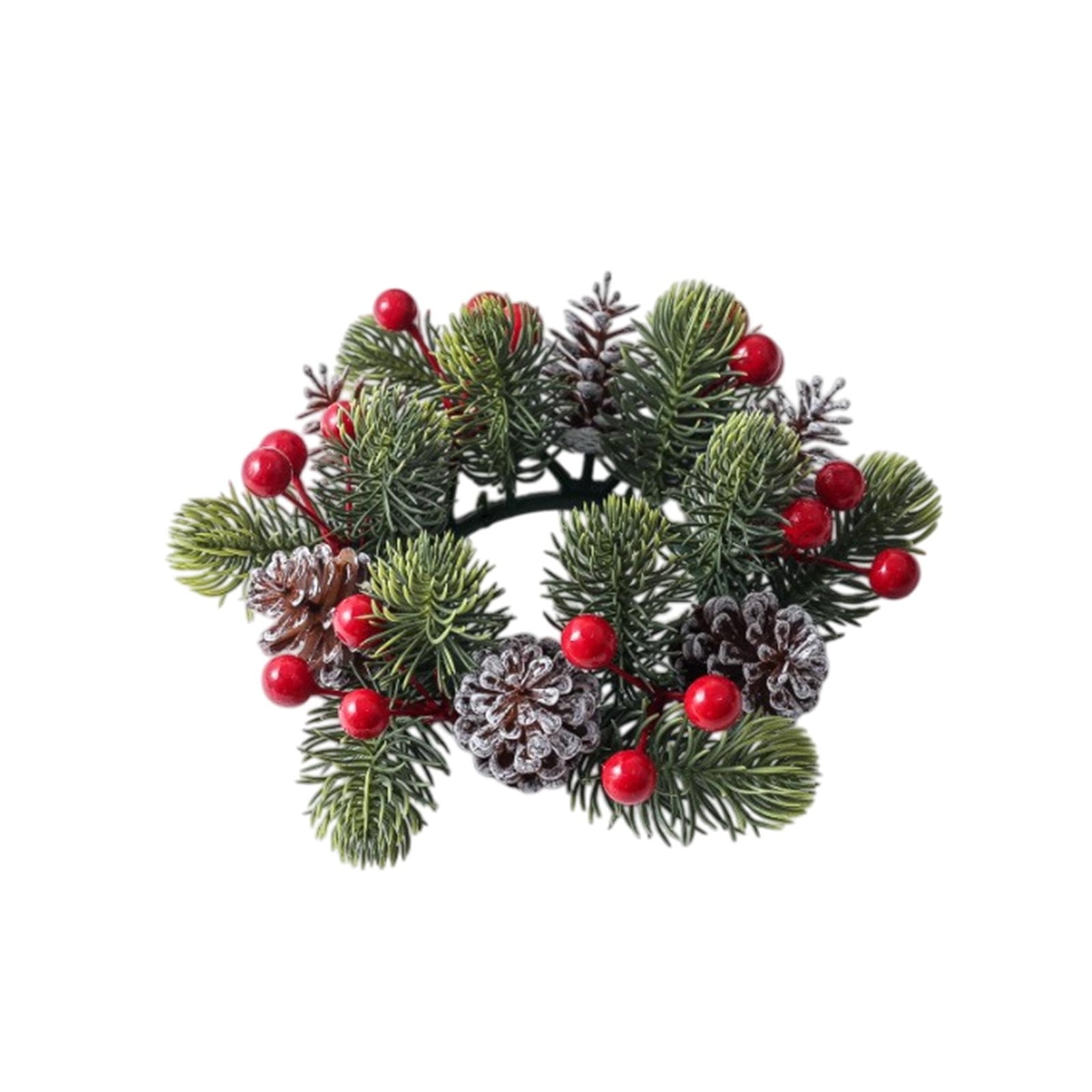 Jubipavy Wreath Christmas Candle Ring Garland Pines Cones Red Berry ...