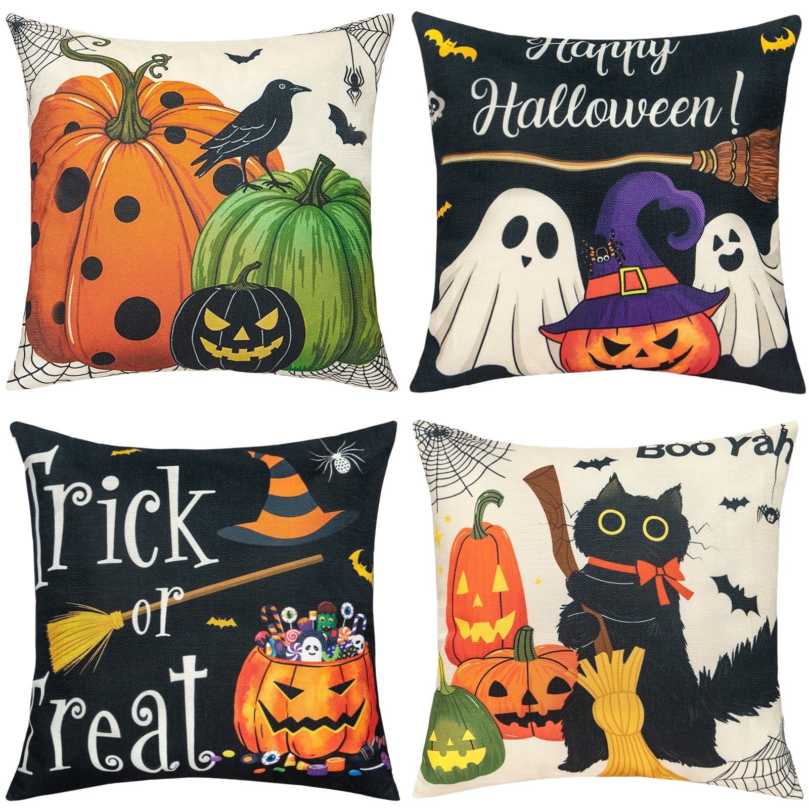 Jubtucc Halloween Pillow Covers, Trick or Treat Black Cat Pumpkin Ghost ...