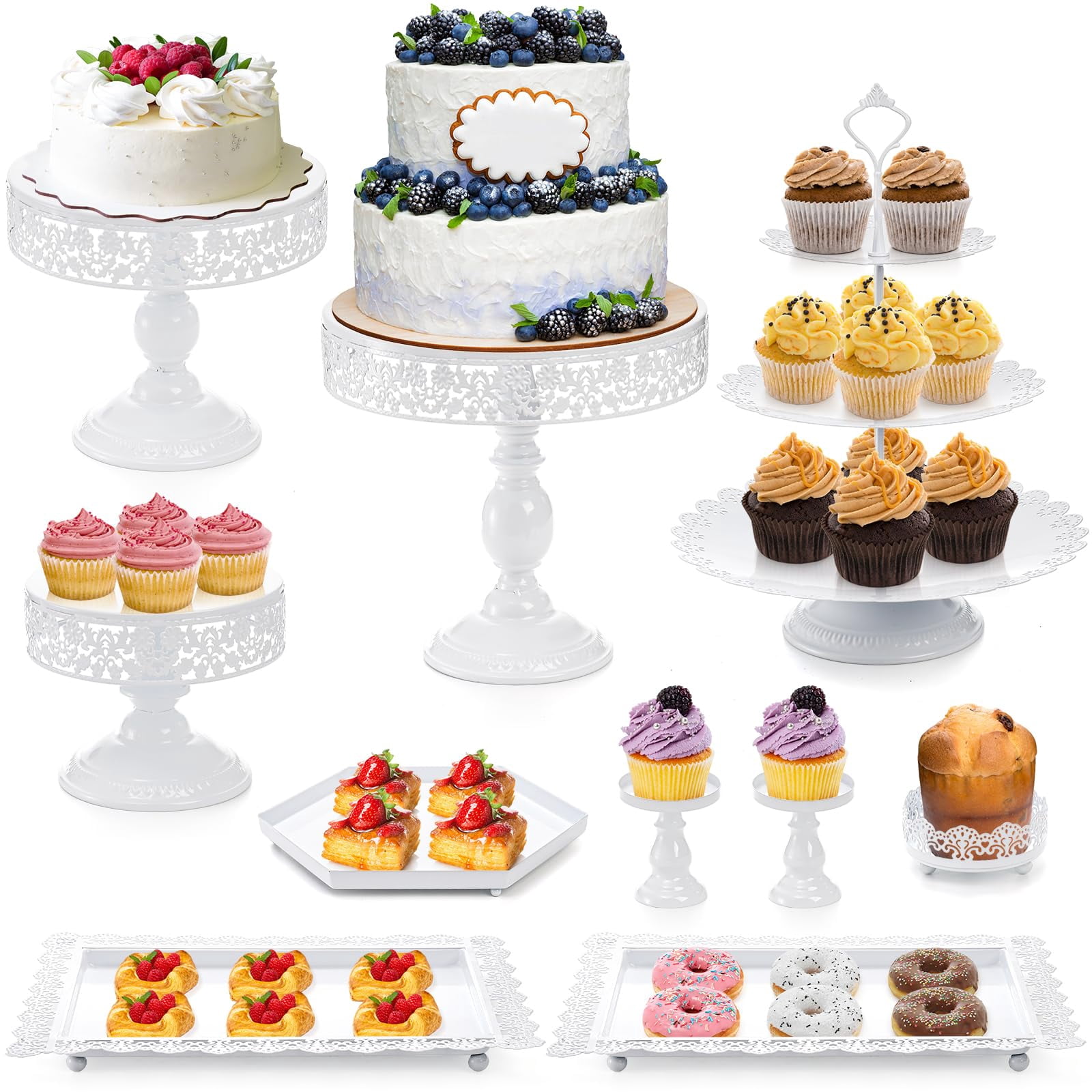 Jucoan 10 Pieces White Metal Cake Stand Dessert Table Display Set ...