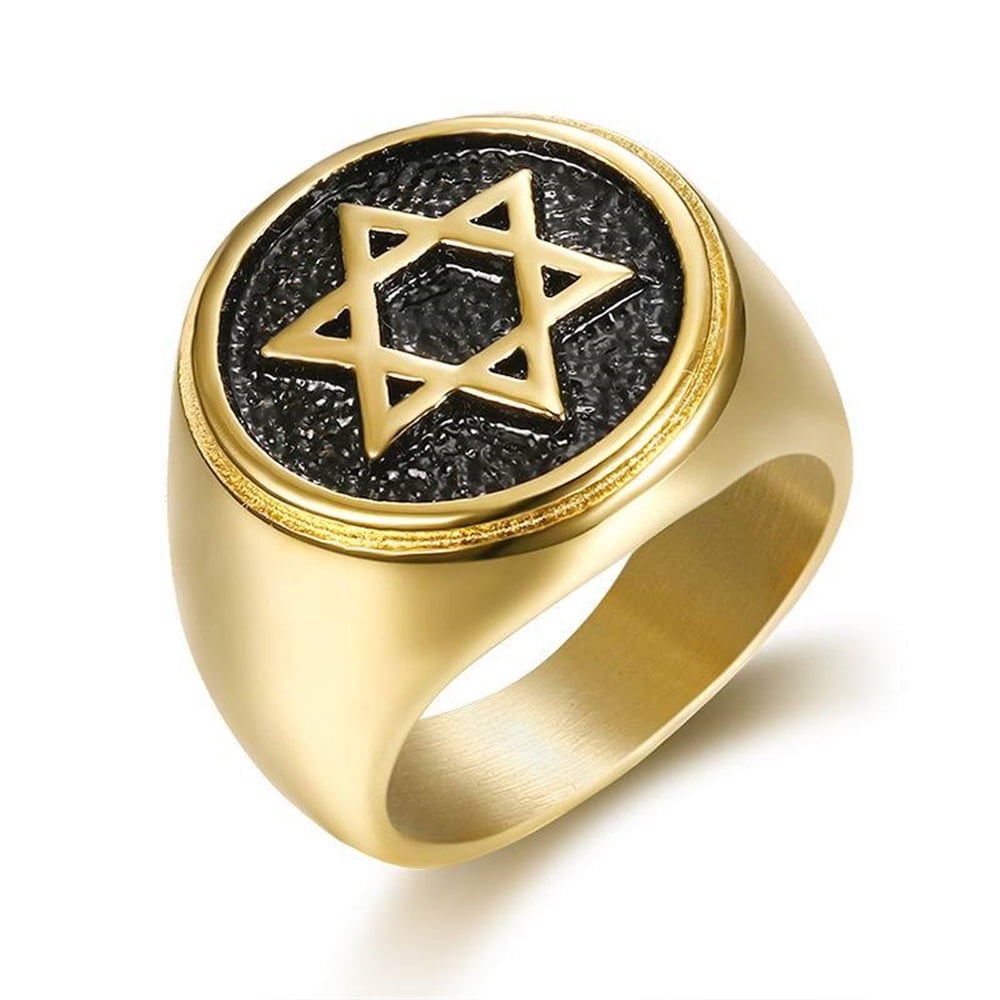Judaism Hexagram Star of David Rings 14K Yellow Gold Mens Rings Israel ...