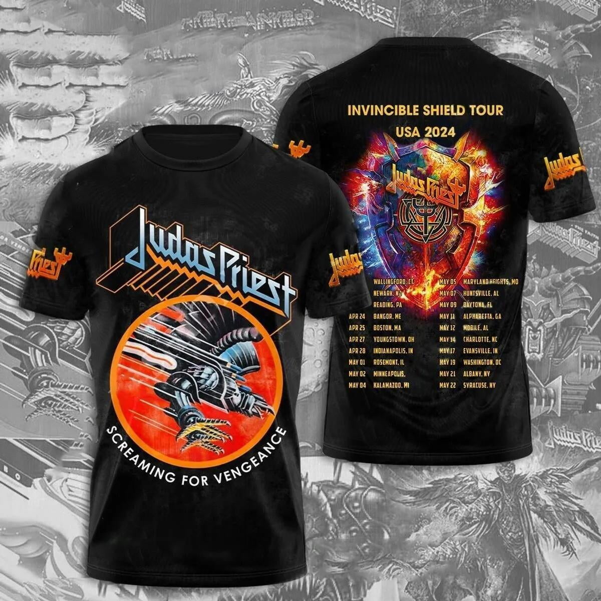 Judas Priest Invincible Shield 2024 Tour Shirt Judas Priest 3D T-Shirt ...