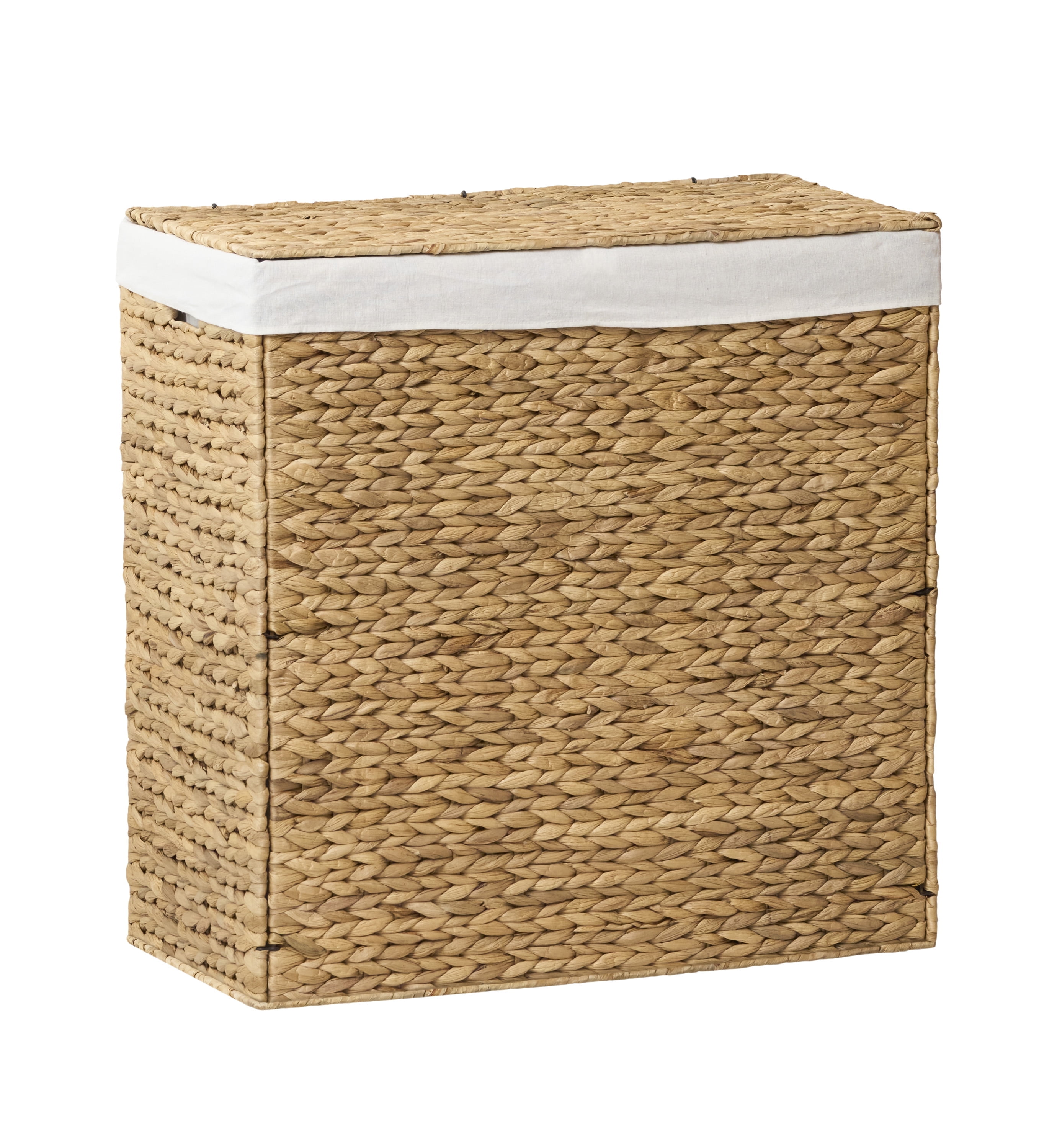 Judas Water Hyacinth Woven Rectangular 2-section Brown Laundry Hamper ...