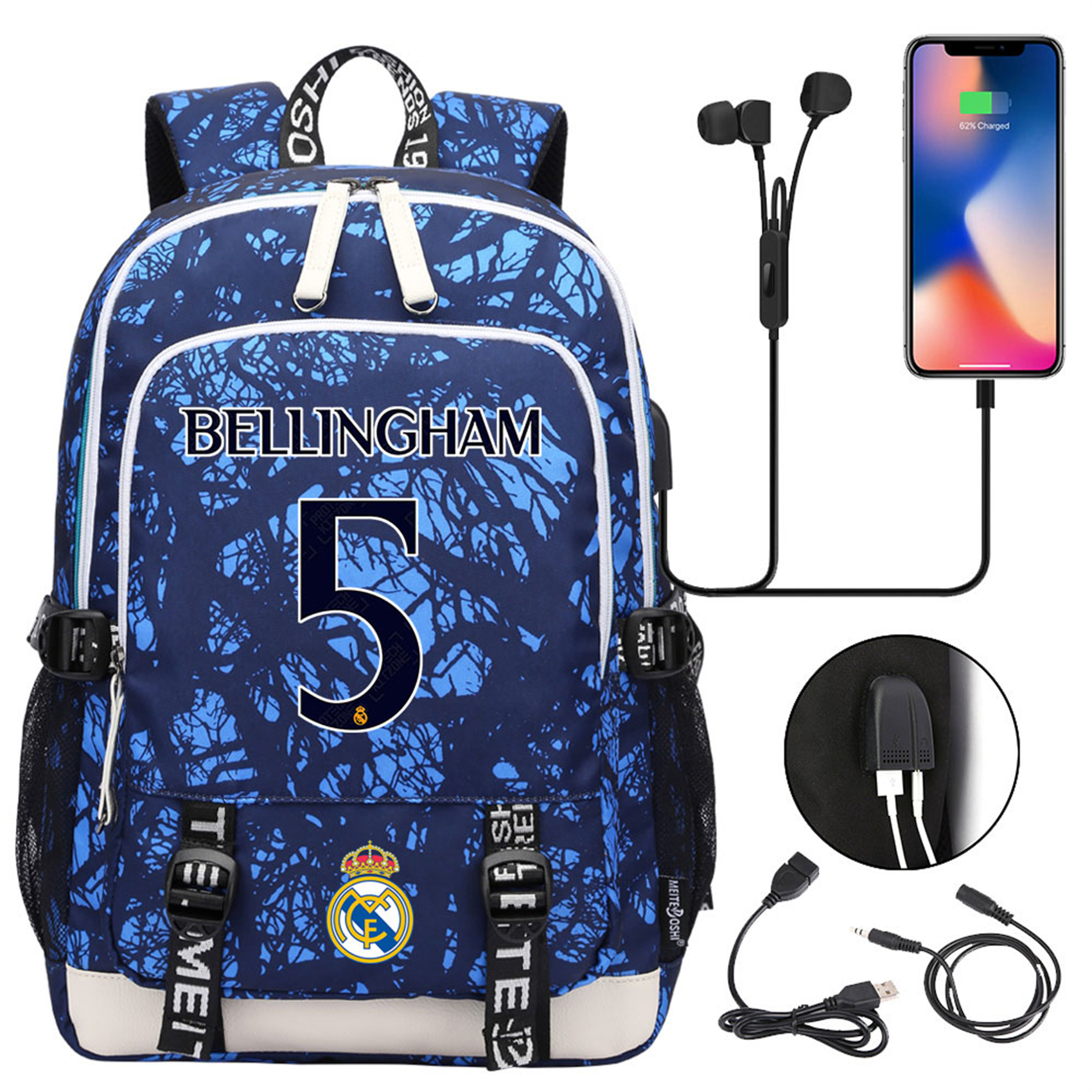 Jude Bellingham Backpack with Headphone/USB Charging Port-Football Star ...