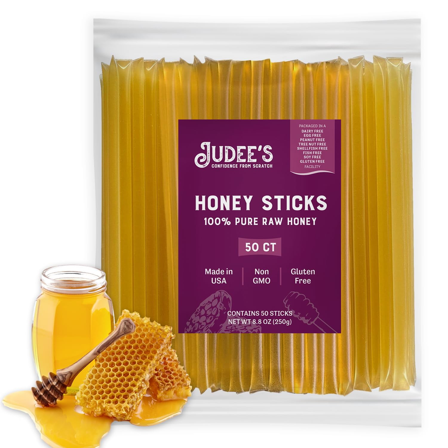 Judee’s Pure Raw Honey Sticks - 50 MDH1Count - On-the-Go Snacks ...