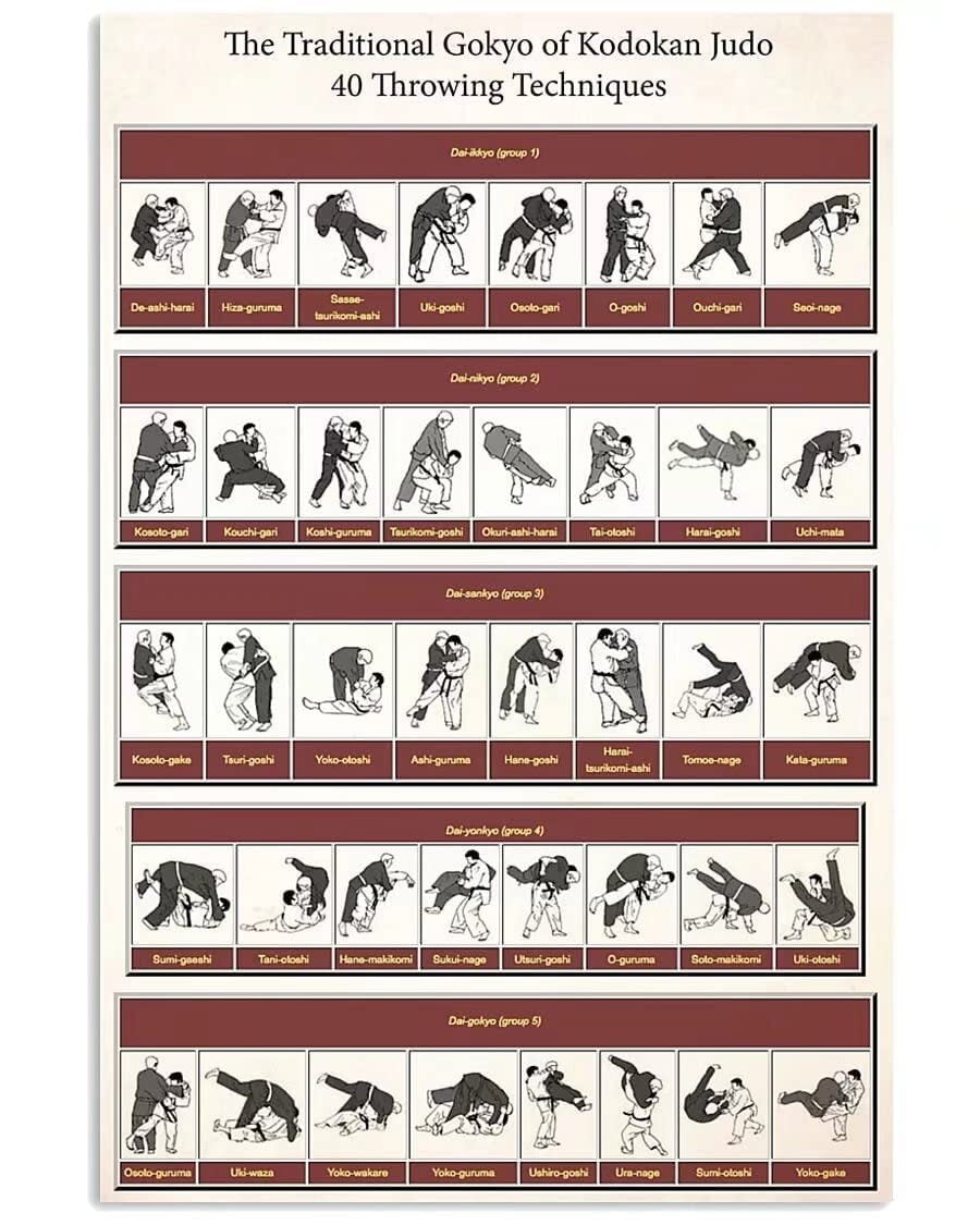 Judo 40 Throwing Techniques Vintage For Home Kitchen Office Studio Coffee Bar Cave Club Wall Art ...
