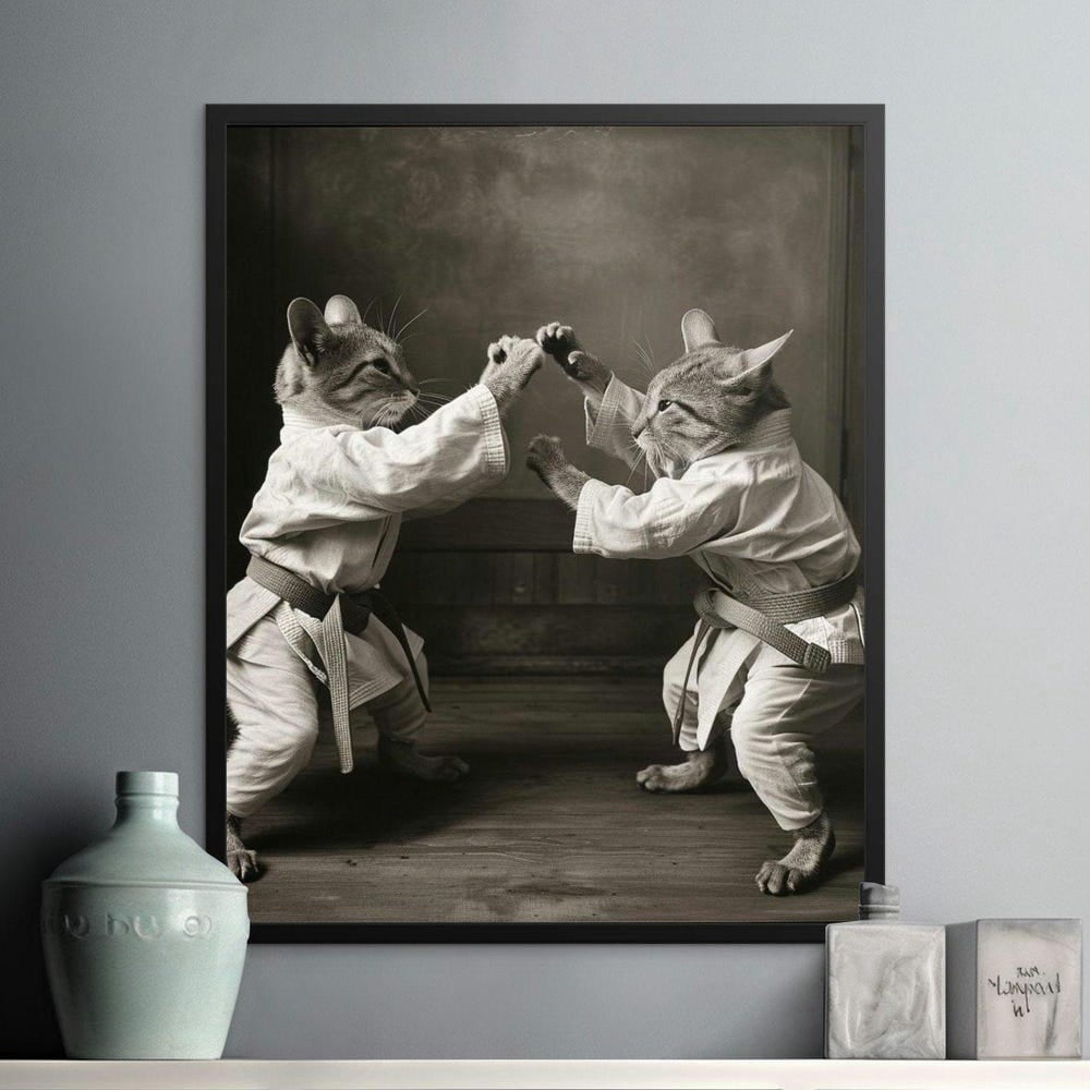 Judo Cats Wall Art, Fun Cat Poster, Martial Arts Cat Decor, Cat Lovers ...