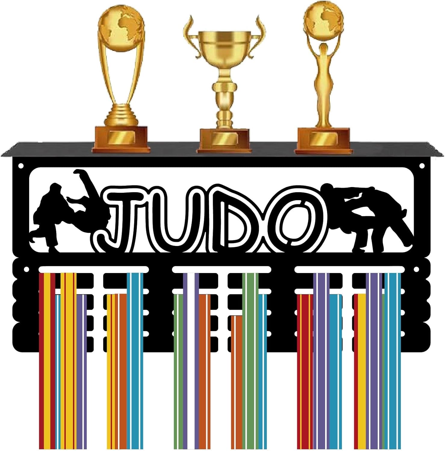 Judo Medal Holder Medal Hanger Display with Trophy Shelf Wall Mount Rack Hooks Iron Frame Sports ...