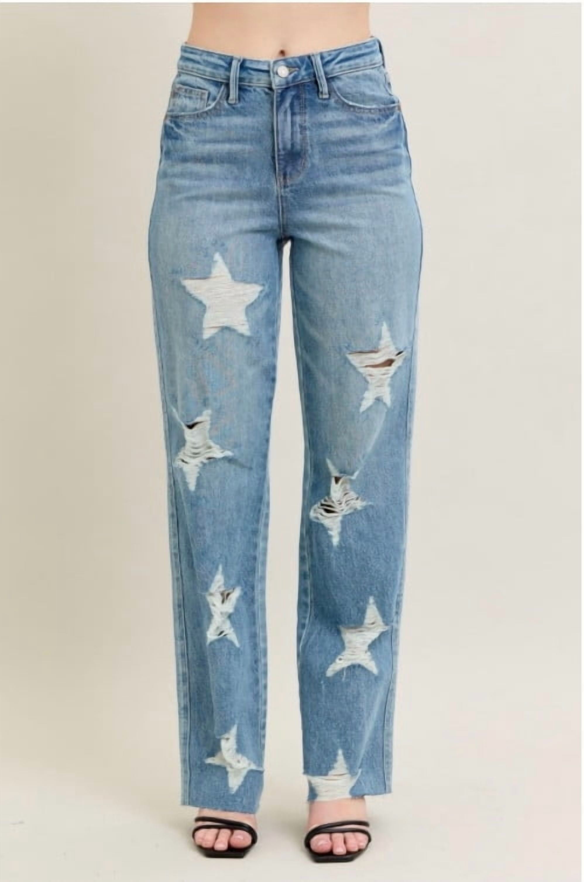 Judy Blue American High Waist Rigid Magic Star Destroy Straight Jeans ...