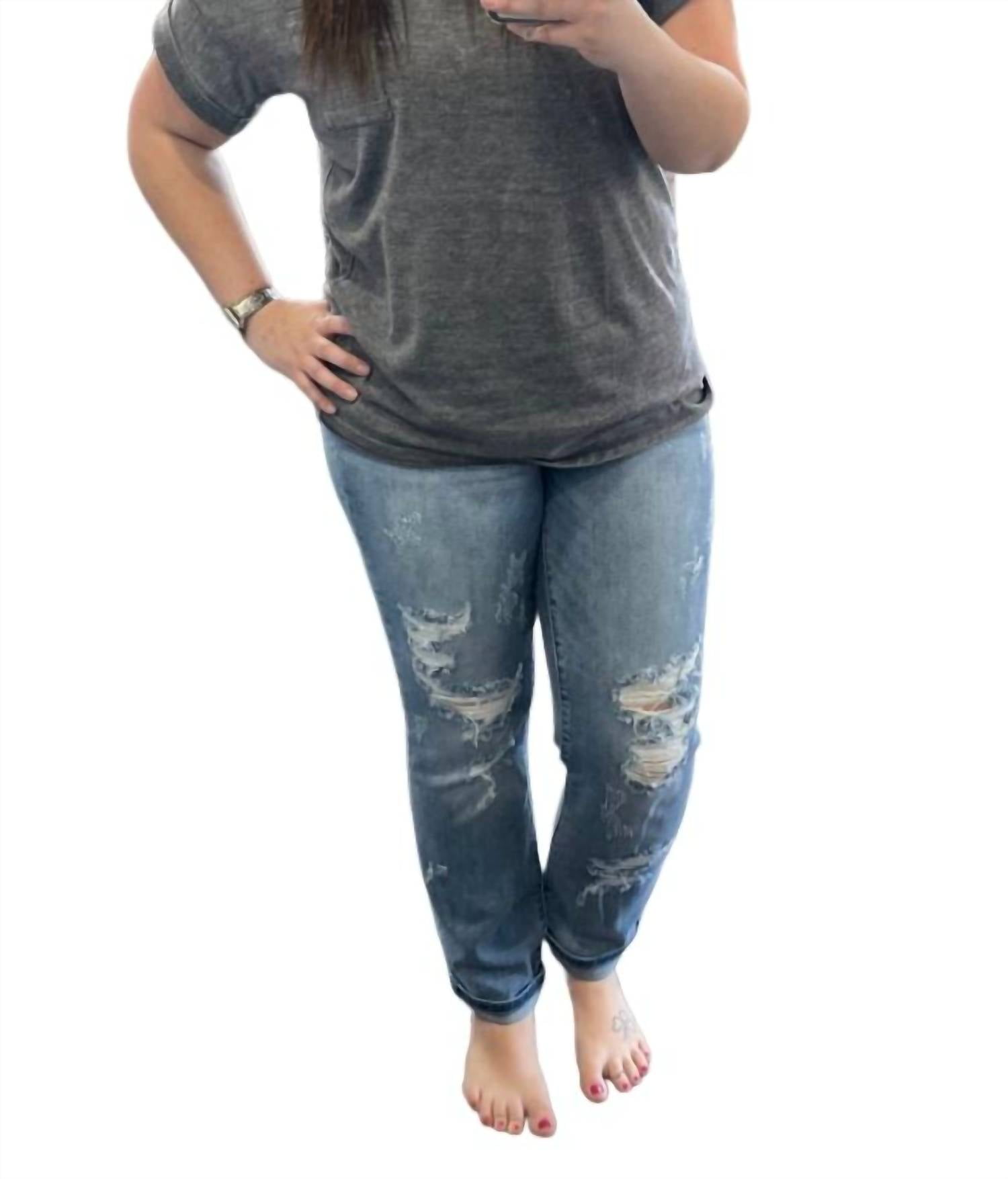 Judy Blue Destroyed Boyfriend Jeans - Walmart.com