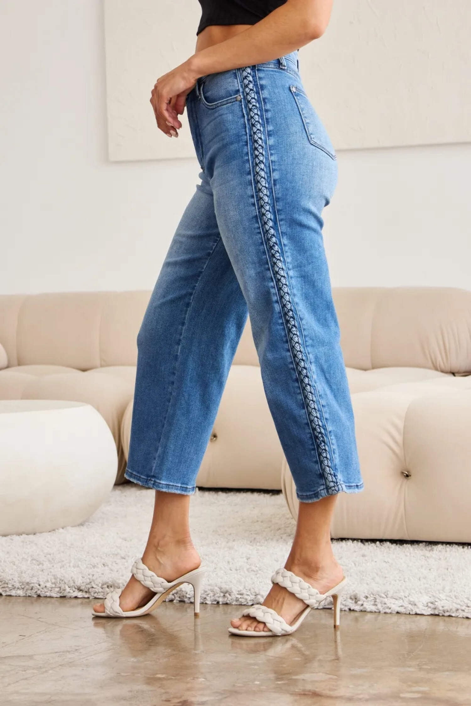 Judy Blue Full Size Braid Side Detail Wide Leg Jeans - Walmart.com
