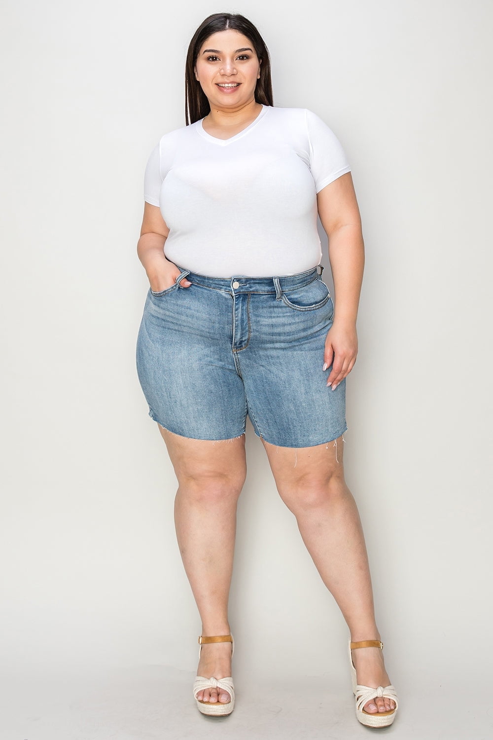 Judy Blue Full Size High Waist Raw Hem Denim Shorts - Walmart.com