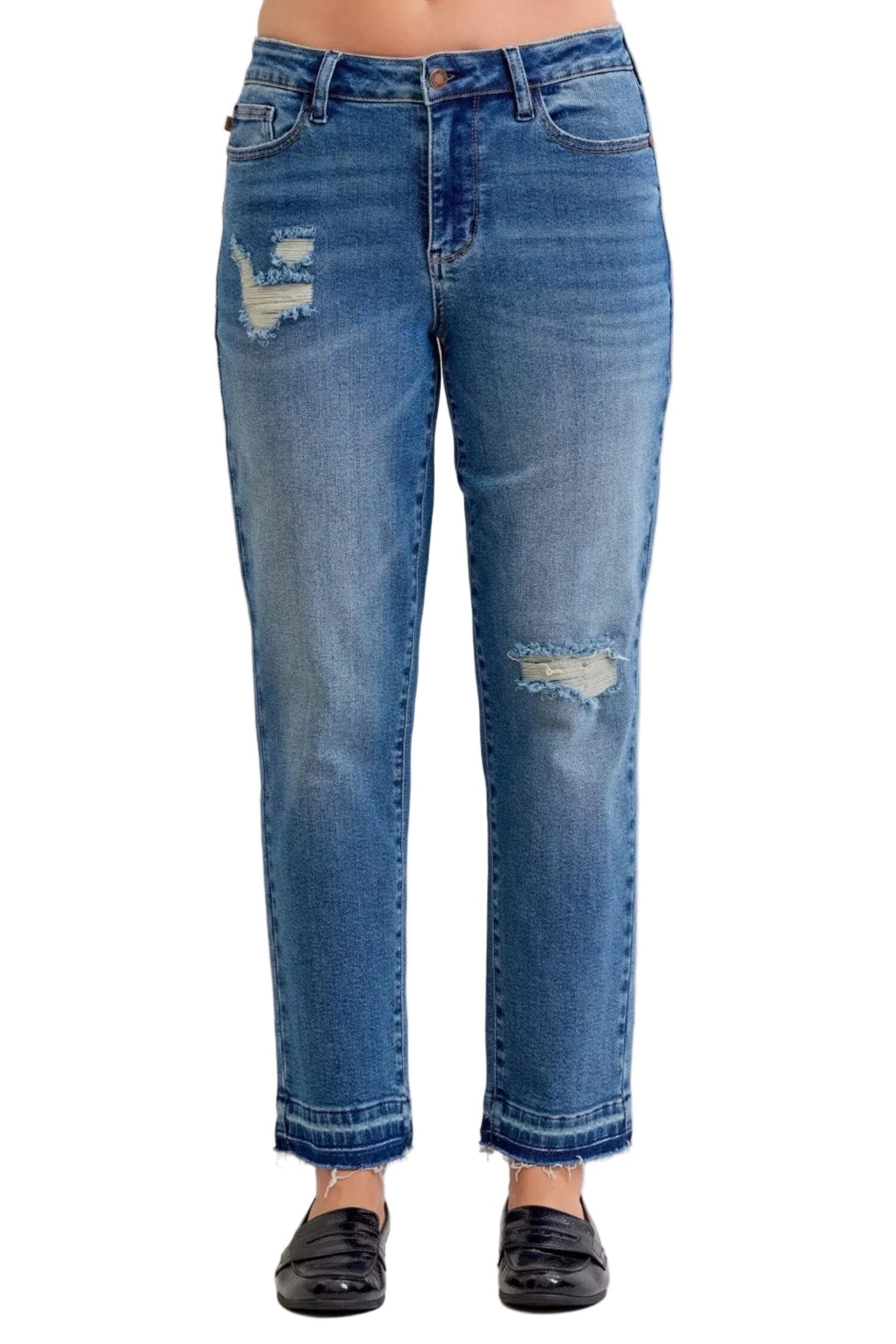 Judy Blue Full Size Mid Rise Bf Patch Repair Destroy Release Hem Jeans ...