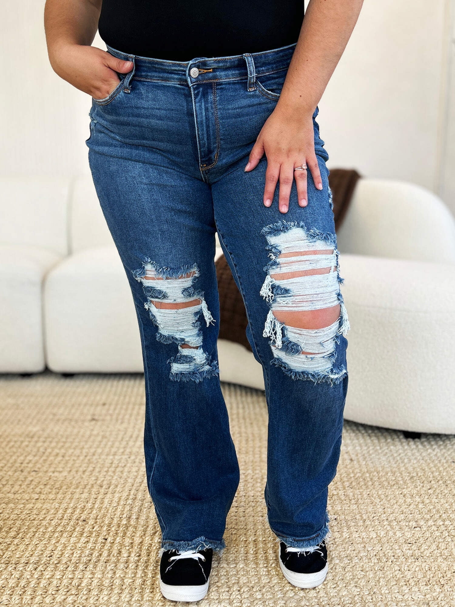 Judy Blue Full Size Mid Rise Distressed Raw Hem Jeans - Walmart.com